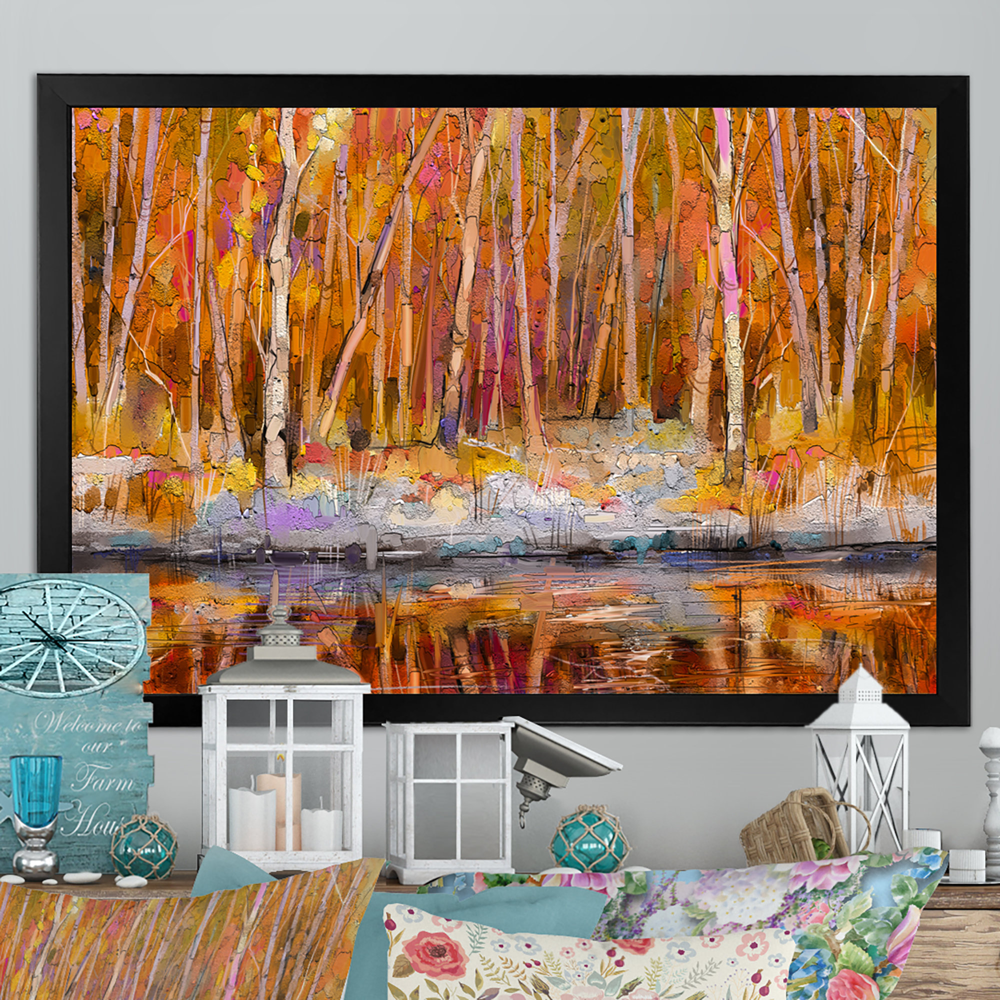 Millwood Pines Colourful Autumn Trees Painting - Lake House Canvas Wall ...