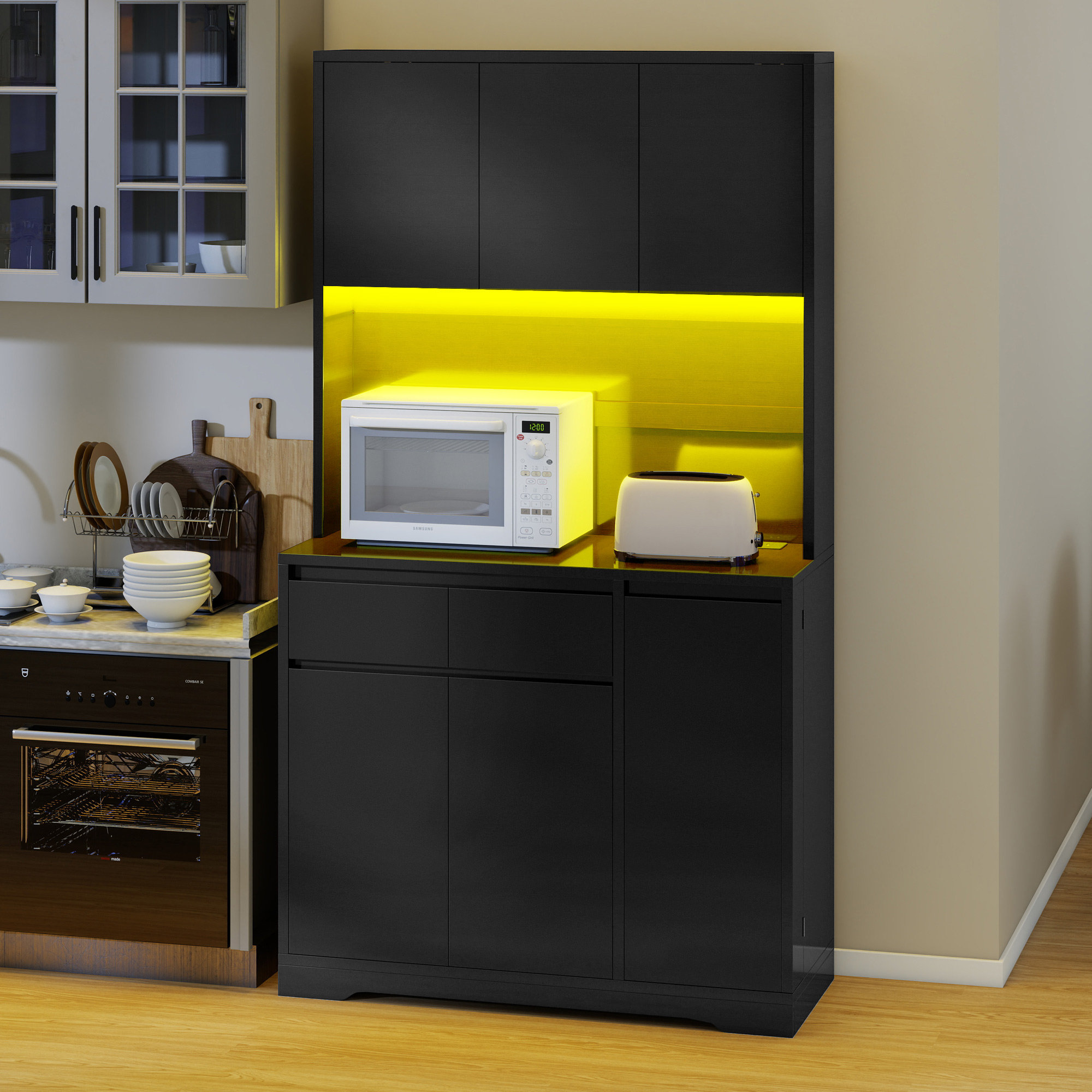 Wrought Studio™ 70.9'' H High Gloss Kitchen Pantry Storage Cabinet With ...