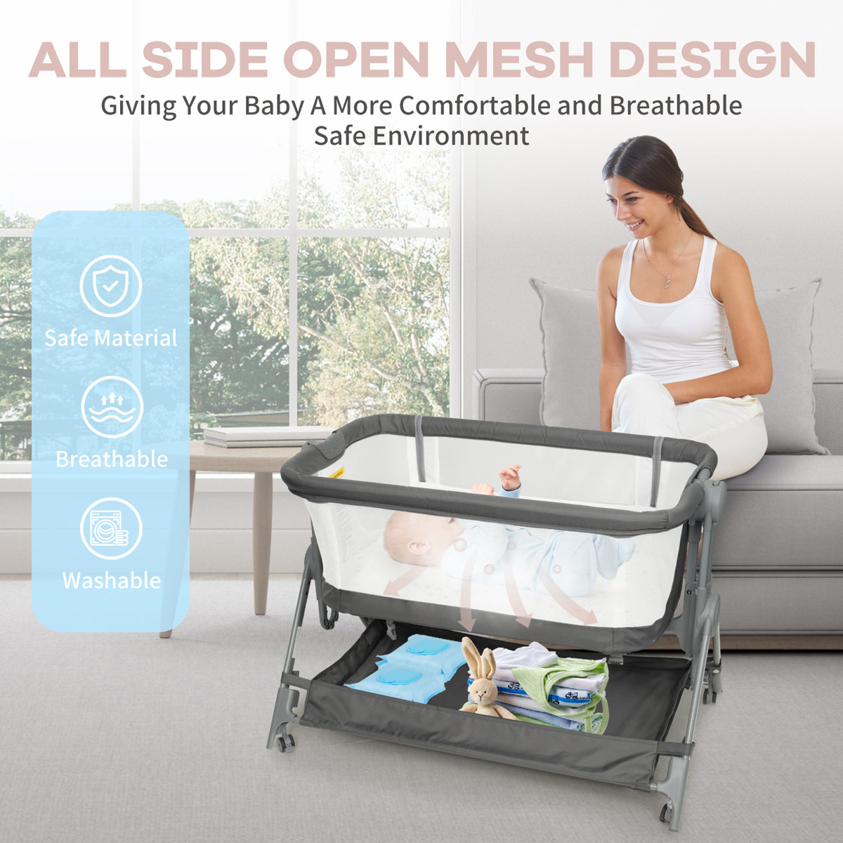 Zoomie Kids Baby Bassinets Bedside Sleeper with Mattress and stand ...