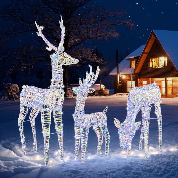 The Holiday Aisle® 3-Piece Lighted Iridescent Christmas Reindeer Family ...