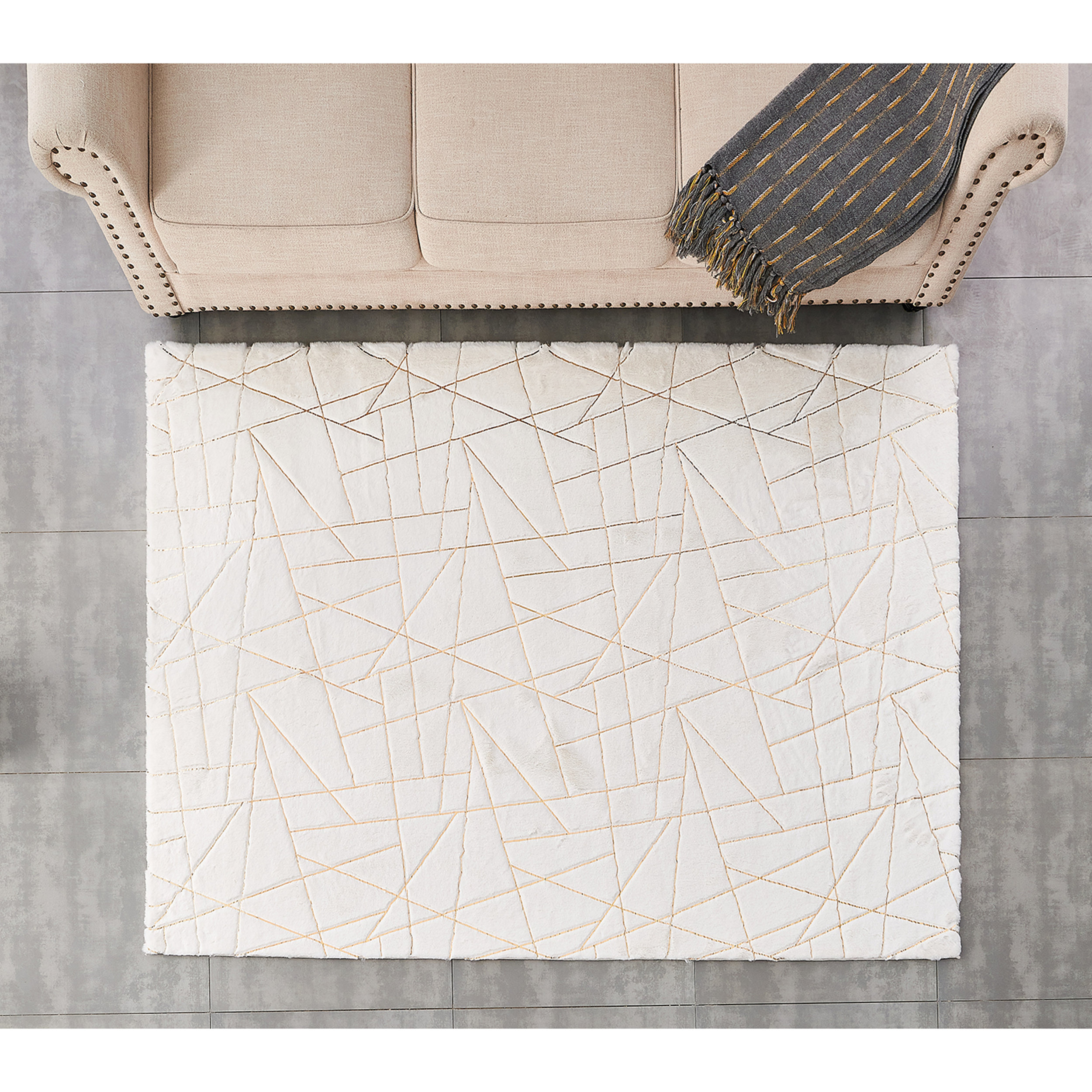 Orren Ellis Lavish Machine-Washable White Geometric Gold-Accented ...