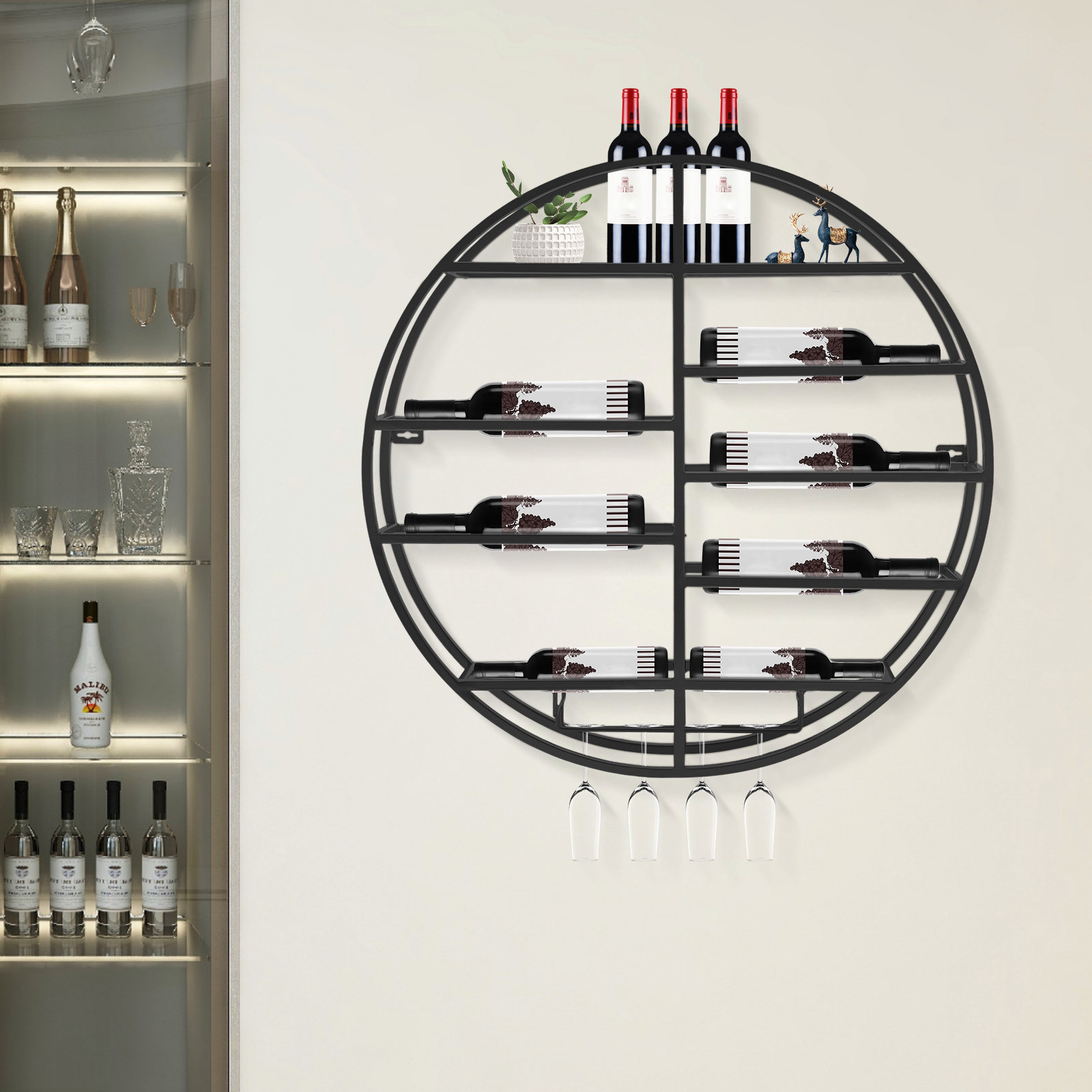 Mercer41 Maytte Wall Mounted Wine Bottle & Glass Rack in Gold/Black ...