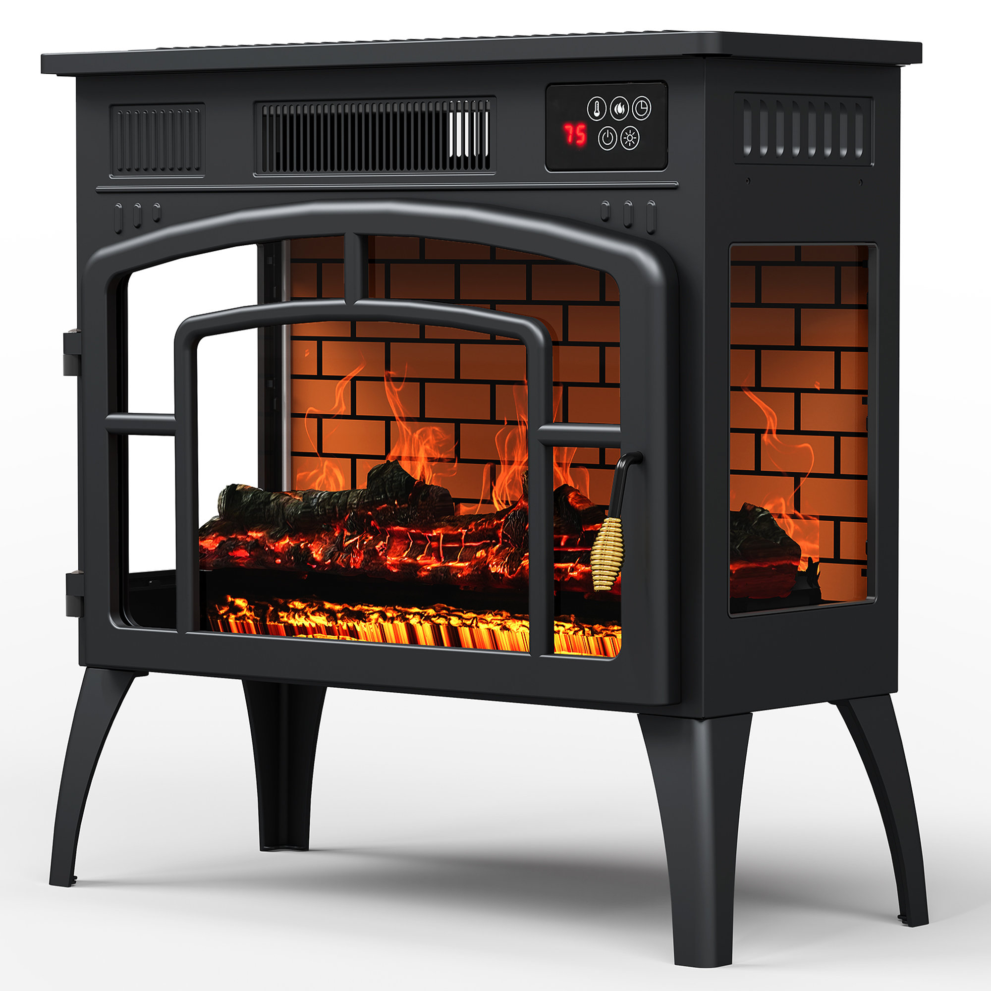 Ebern Designs Freestanding Electric Fireplace Heater With Realistic 3D ...