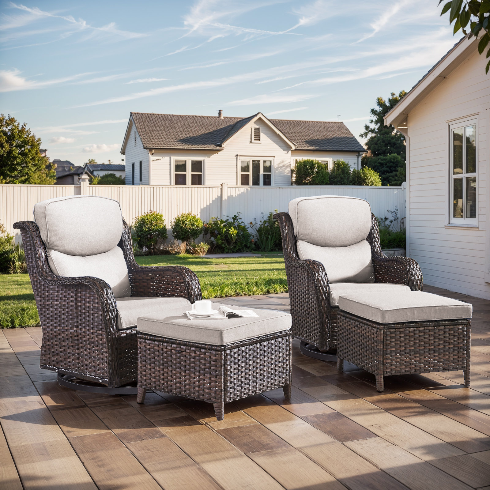 Hummuh Smile 2 - Person Outdoor Seating Group PE Wicker Swivel Glider ...