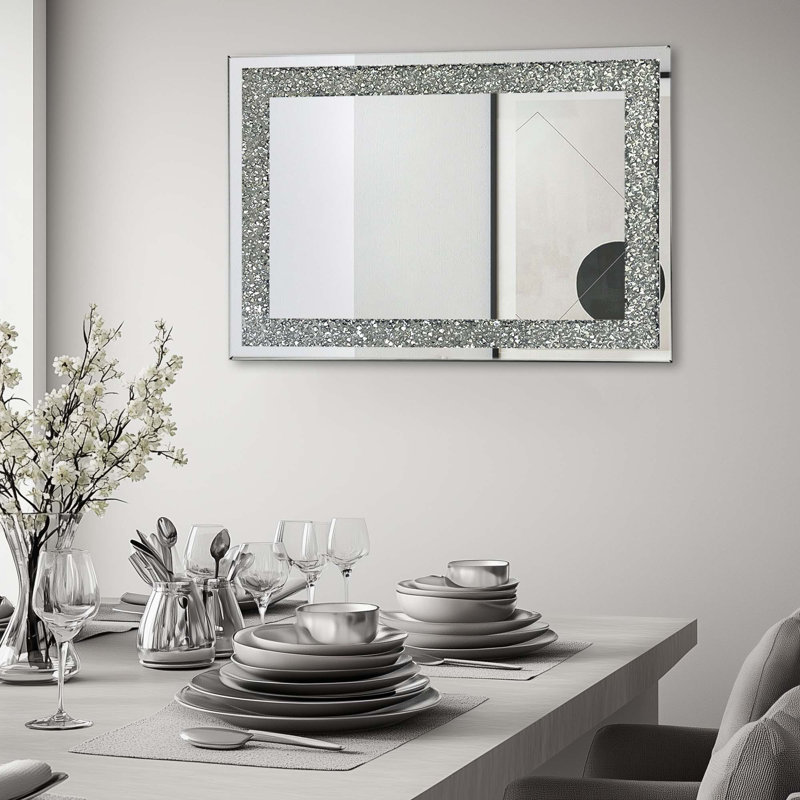 Mercer41 Large Wall-Mounted Silver Decorative Rectangular Wall Mirror ...