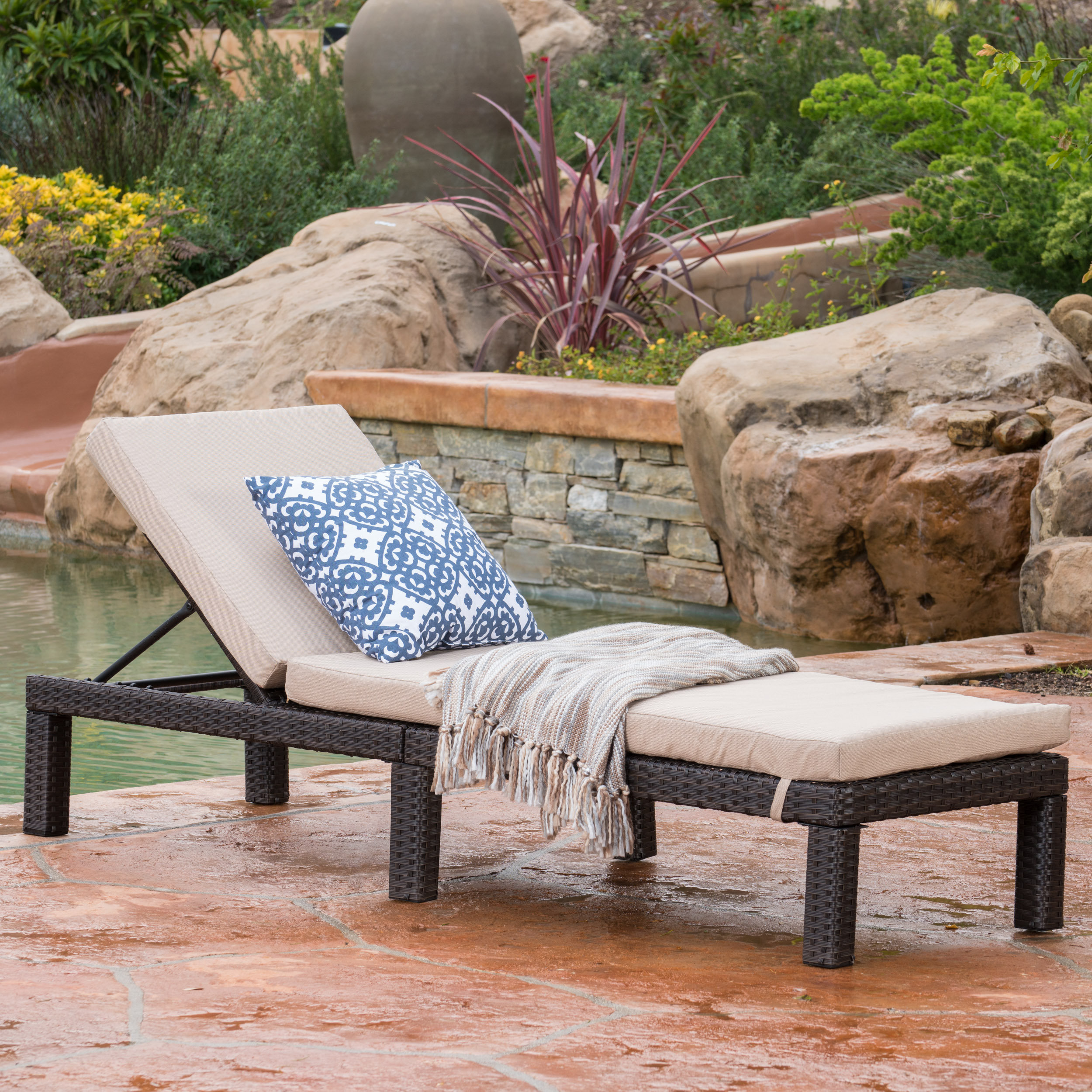Latitude Run® Puerta Outdoor Wicker Chaise Lounge with Water Repellent ...