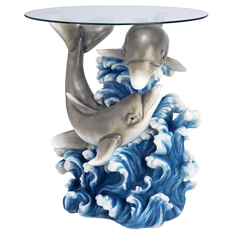 Design Toscano Dolphin Cove Sculptural Glass Side Table & Reviews | Wayfair