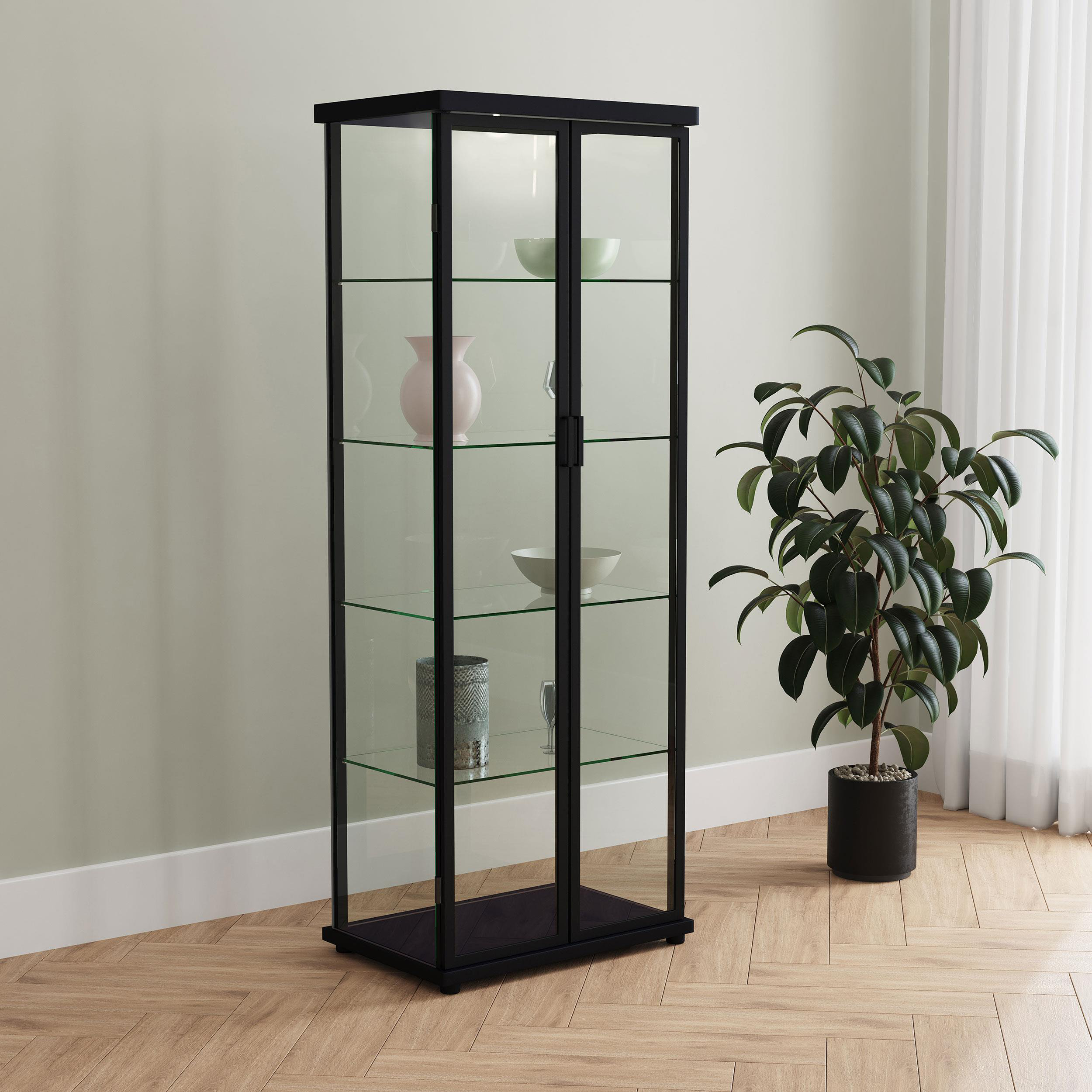Ebern Designs Aero 5-Shelf Display Curio Cabinet With Led And Clear ...