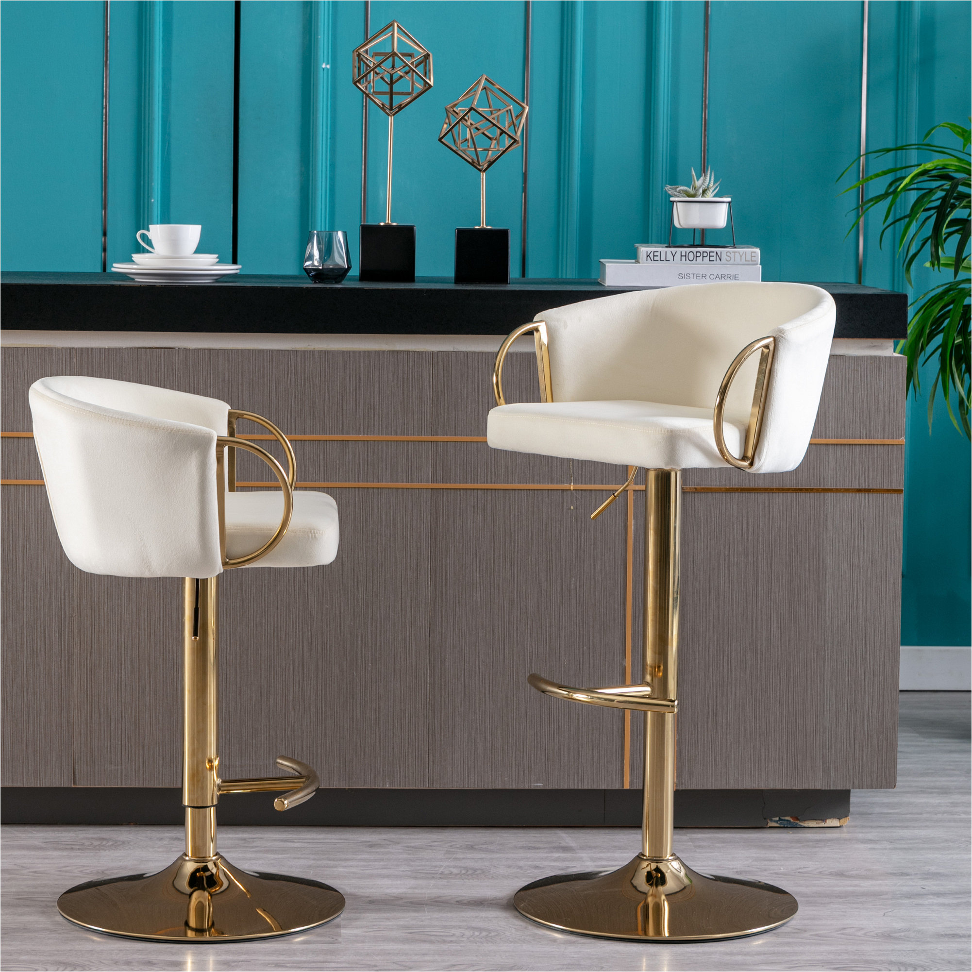 Everly Quinn Set Of 2 Bar Stools,With Chrome Footrest And Base Swivel ...