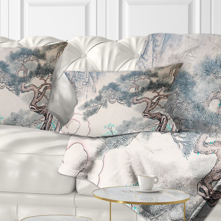 Design Art Chinese Blue Tree Art - Floral Printed Throw Pillow | Wayfair