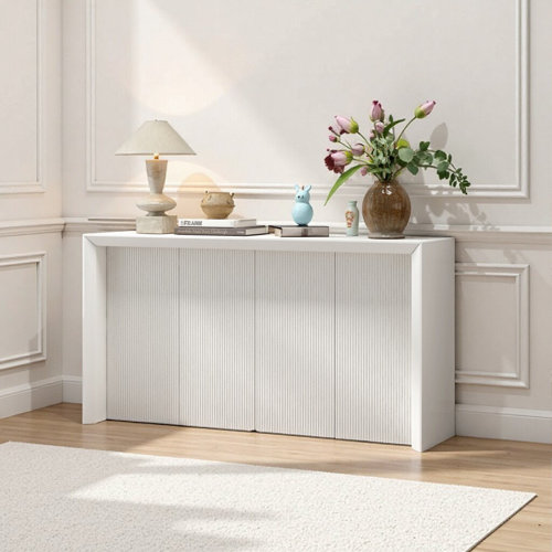 YUBIOM Navy Acacia Wood Veneer Entryway Table with Wavy Design ...