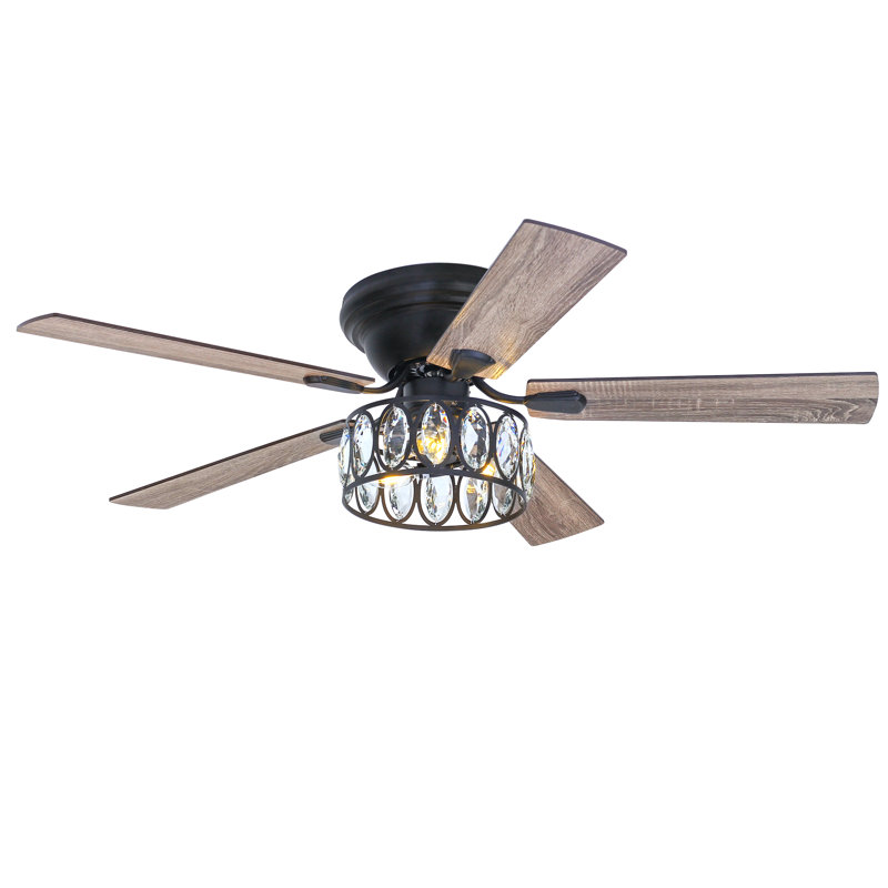 Rosdorf Park Ferster 52'' 5-Blade Flush Crystal Ceiling Fan with Light ...