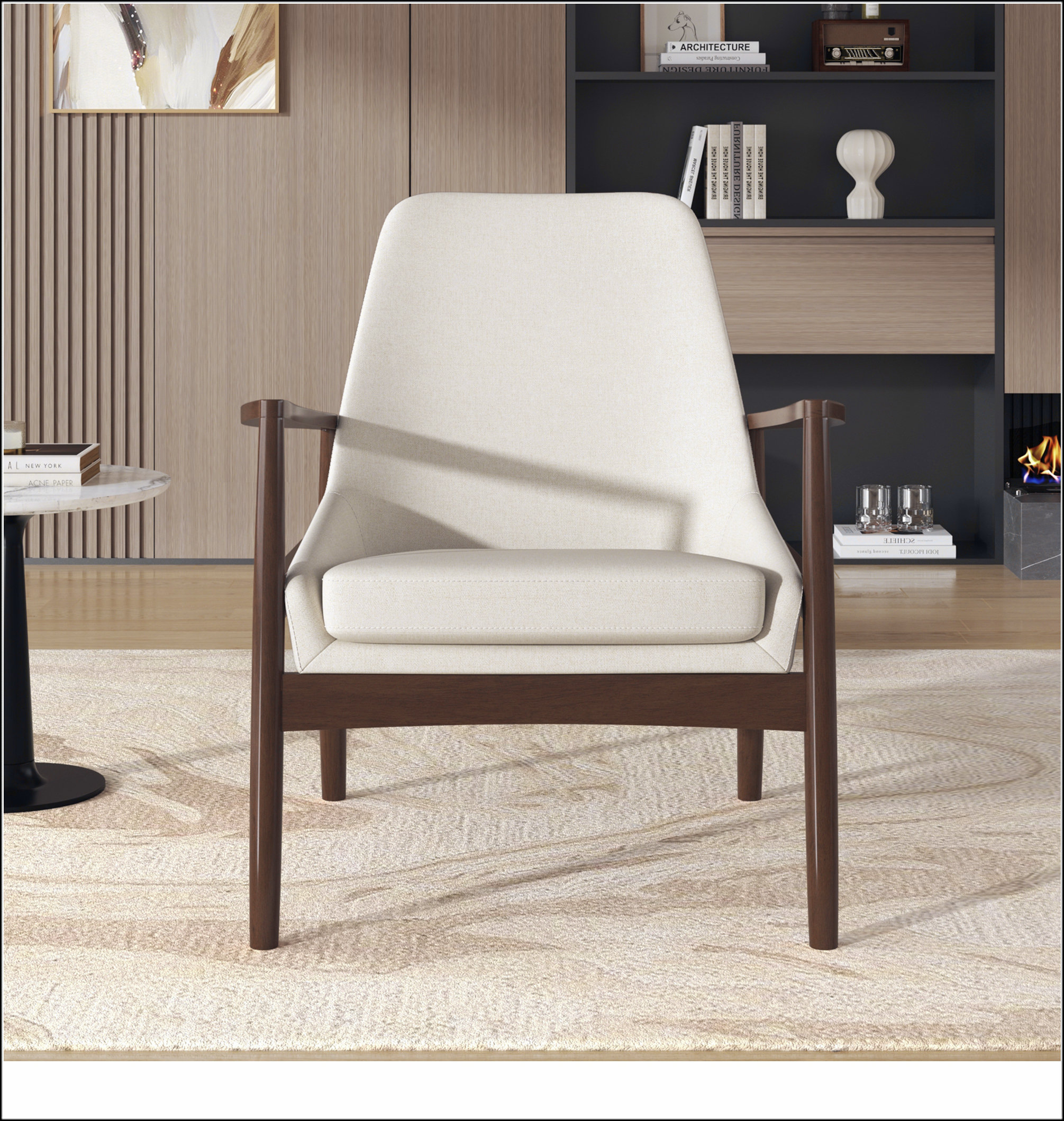 Mercer41 U-Can Accent Chair, Mid-Century Modern Armchair with with Solid Wood Frame, Reading ...