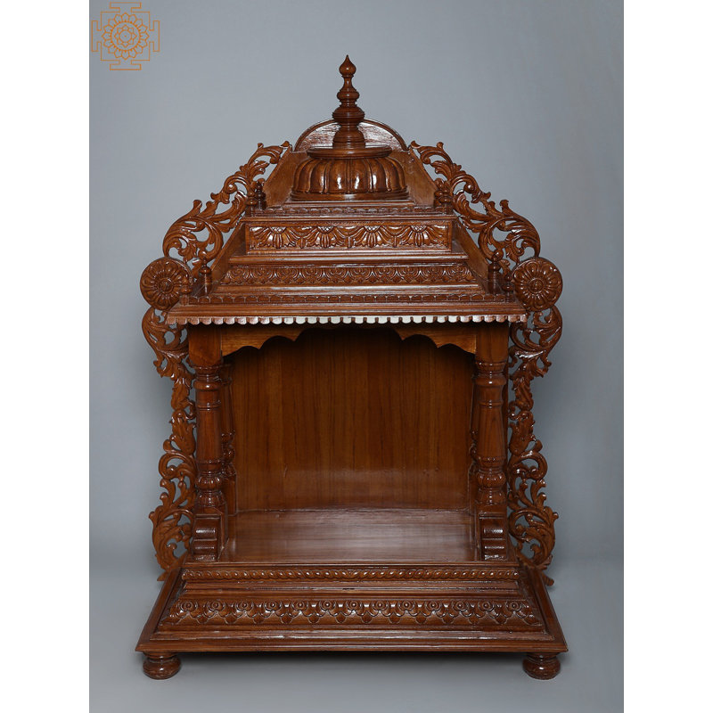 Exotic India 38" Large Designer Teakwood Temple | Wooden Puja Mandir ...