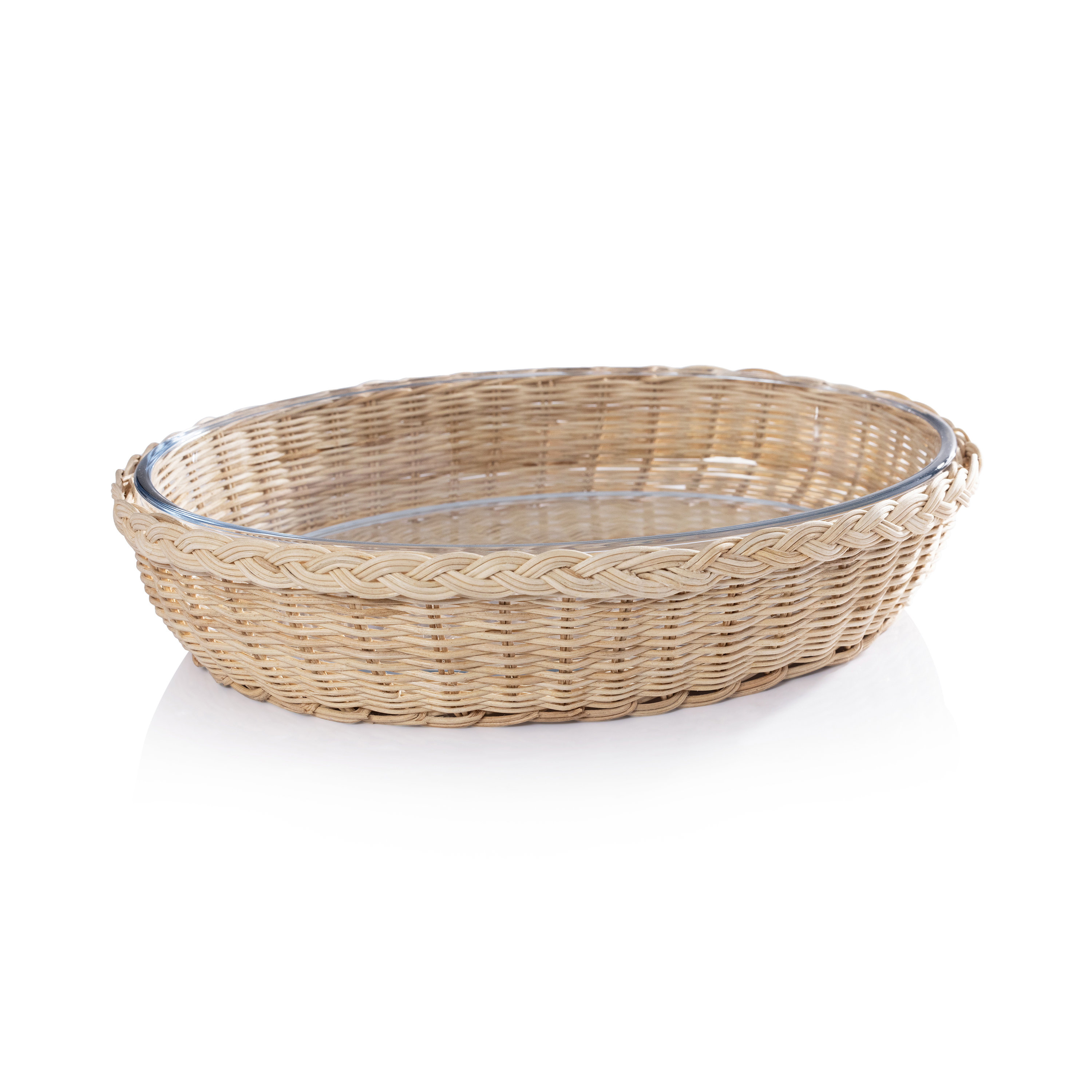 Bayou Breeze Dayu Oval Pyrex in Rattan Basket | Wayfair