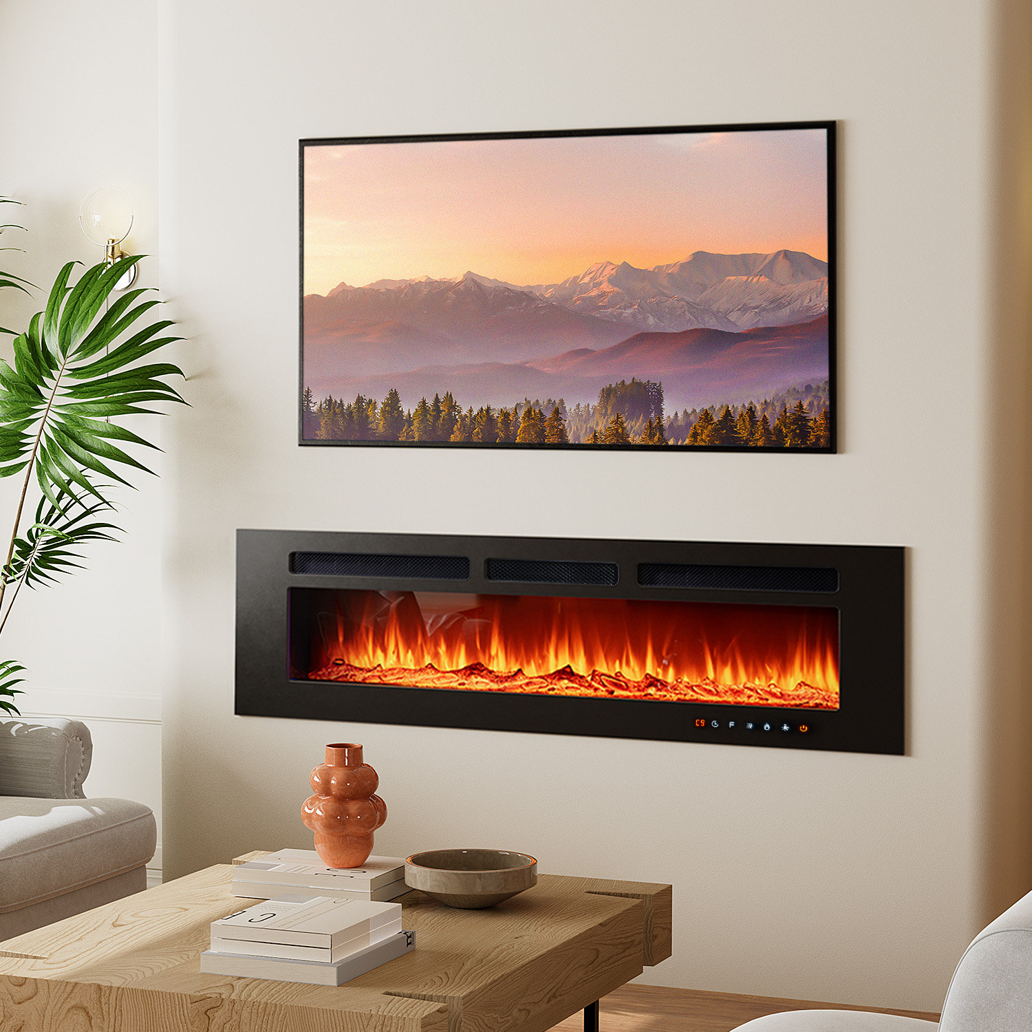 Symple Stuff Foyer électrique, foyer encastré et mural 50 po Abdulsamad ...