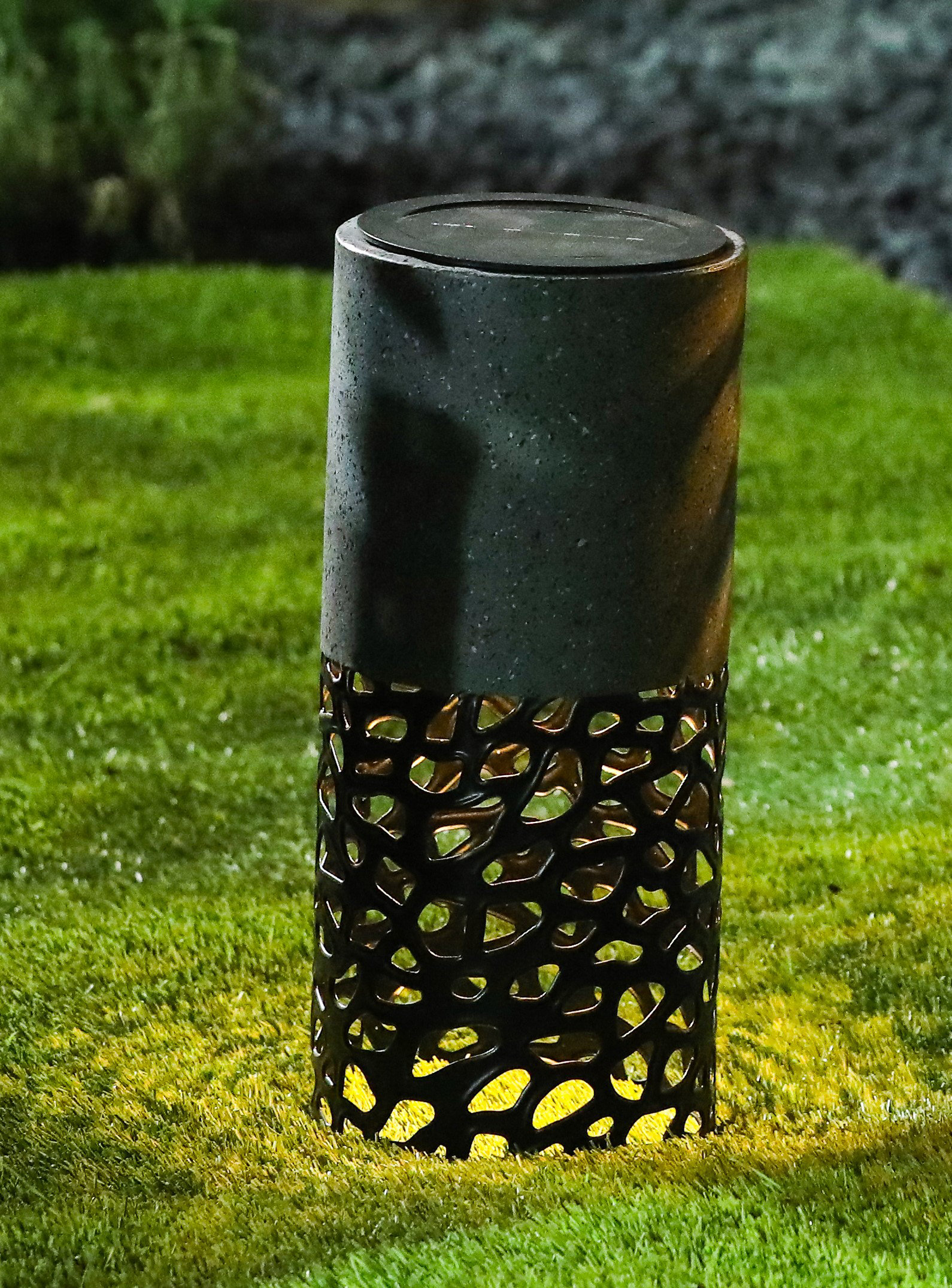 Luxen Home Gray Low Voltage Solar Powered Integrated LED Metal Bollard ...
