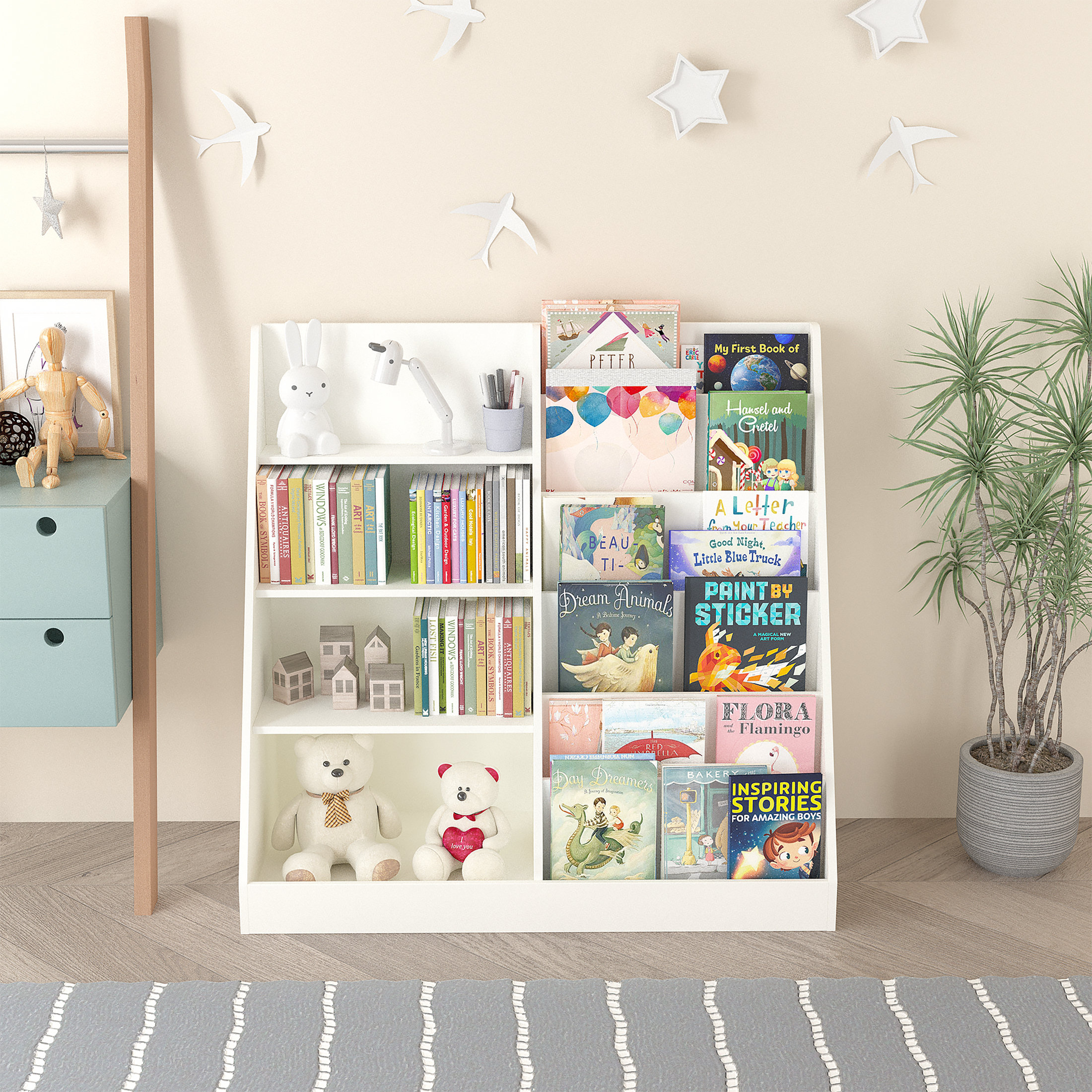 Ebern Designs Multifunctional 4-Tier Wooden Kids Bookshelf & Display ...