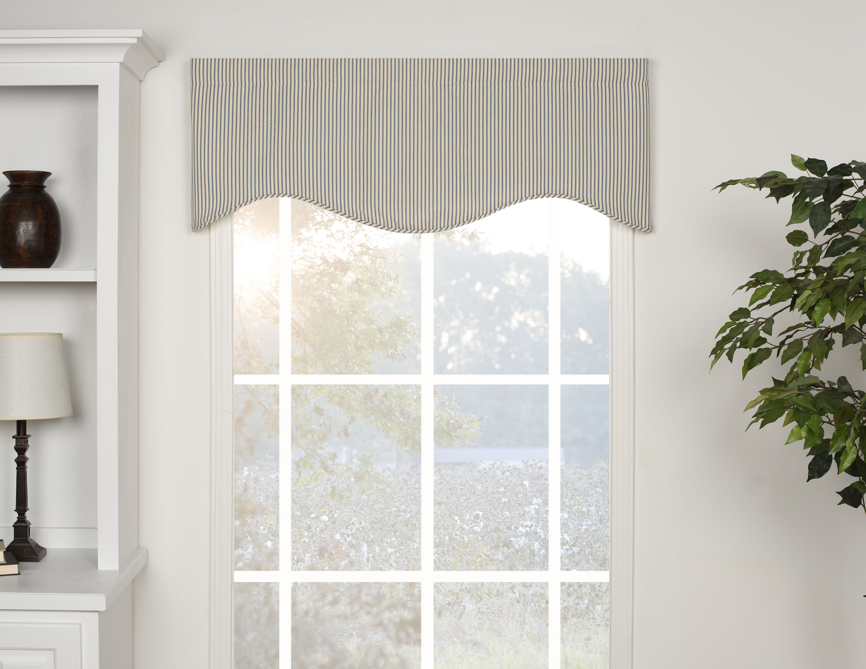 Latitude Run® TICKING STRIPE BLUE SHAPED VALANCE | Wayfair