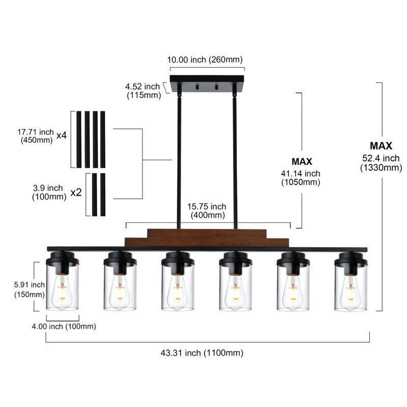17 Stories Pilar 6 - Light Matte Black Kitchen Island Pendant | Wayfair