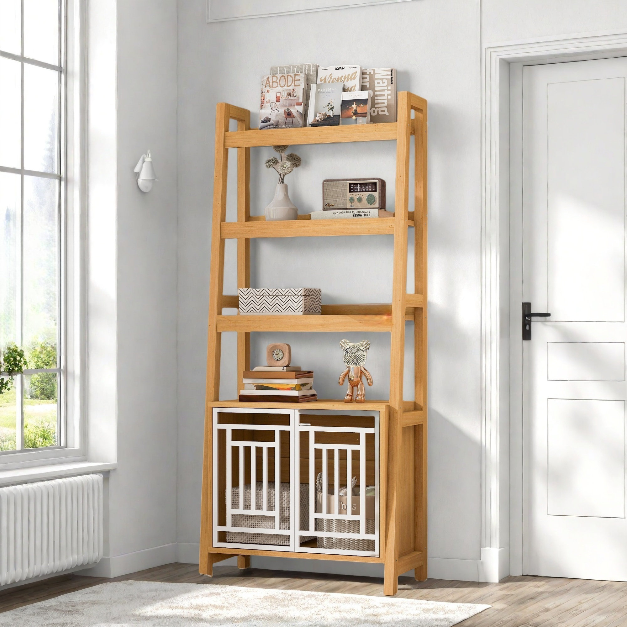 Latitude Run® Furniture Style Dog Crate Ladder Structure Bookcase With Three Open Shelves And ...