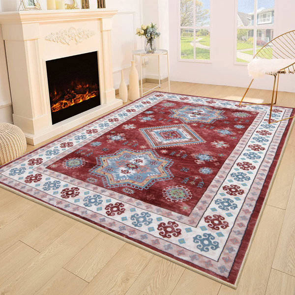 Bungalow Rose Blue Persian Distressed Big Area Rug Vintage Faux Wool ...