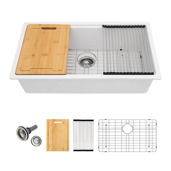 Lofeyo 30 Inch White Undermount Quartz Workstation Kitchen Sink | Wayfair