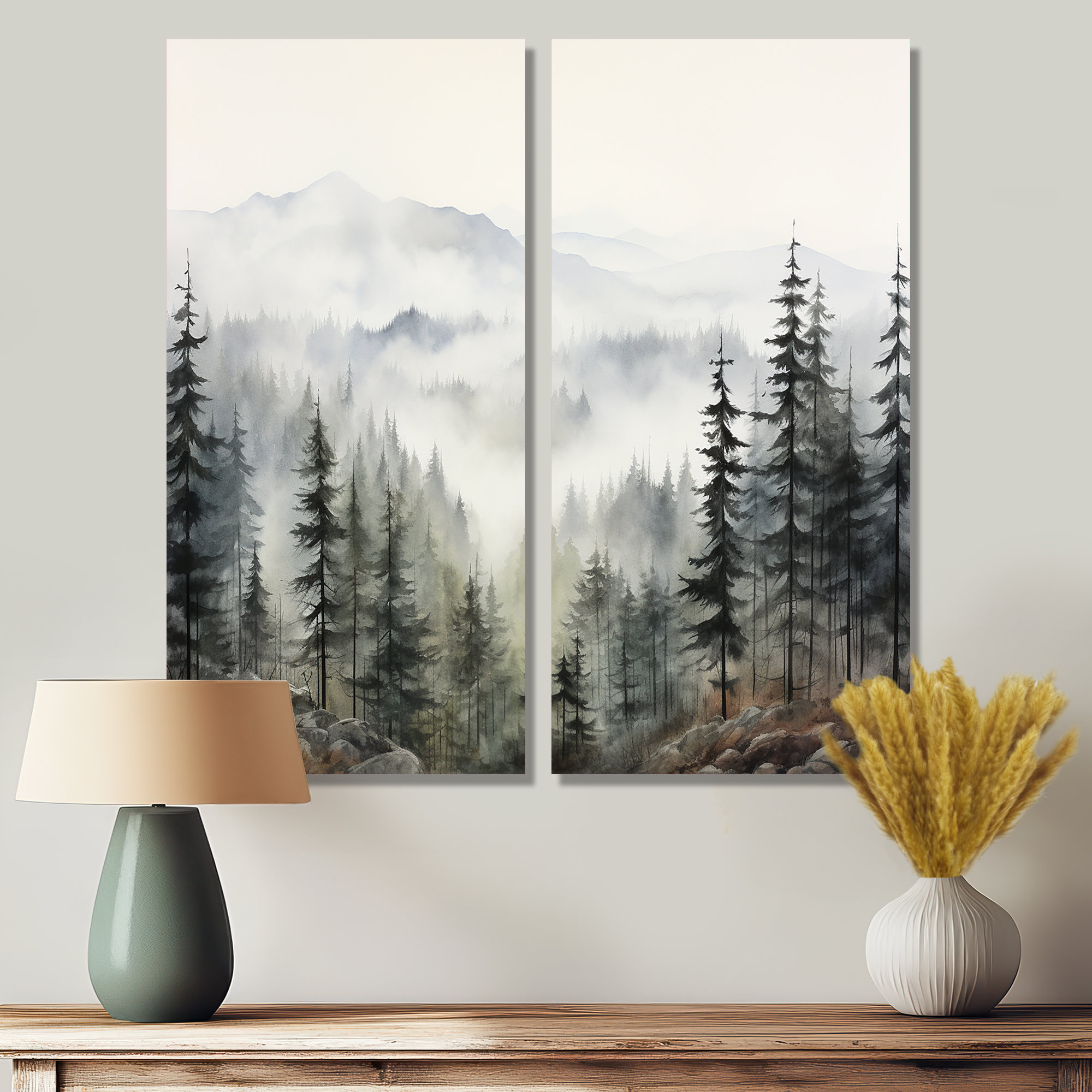 Millwood Pines Pine Tree Misty Mountain II - Green Wall Art | Wayfair