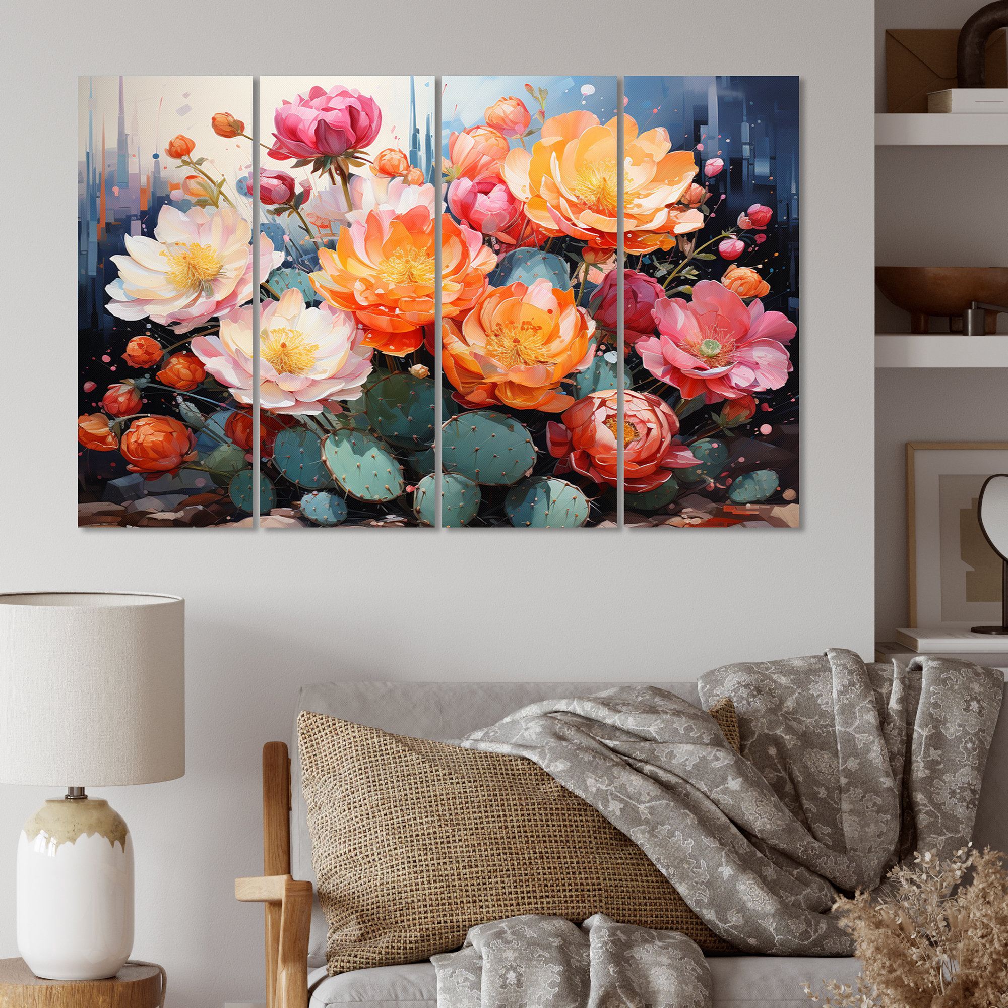 Design Art Peach Green Cactus Representation Multicolored Acrylic I ...