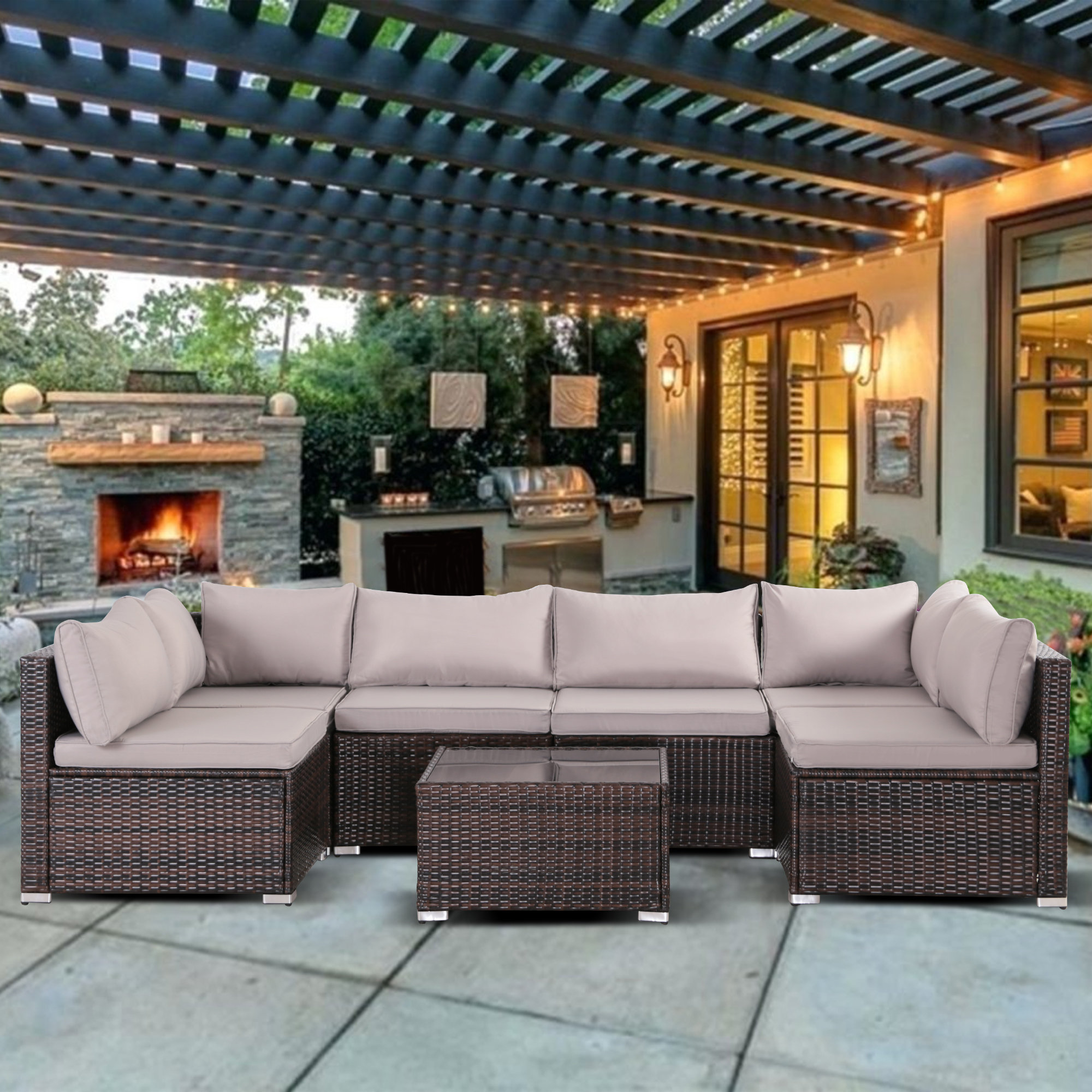 Latitude Run® Floinn 7 Pieces Patio Outdoor Modular Sectional Couch ...