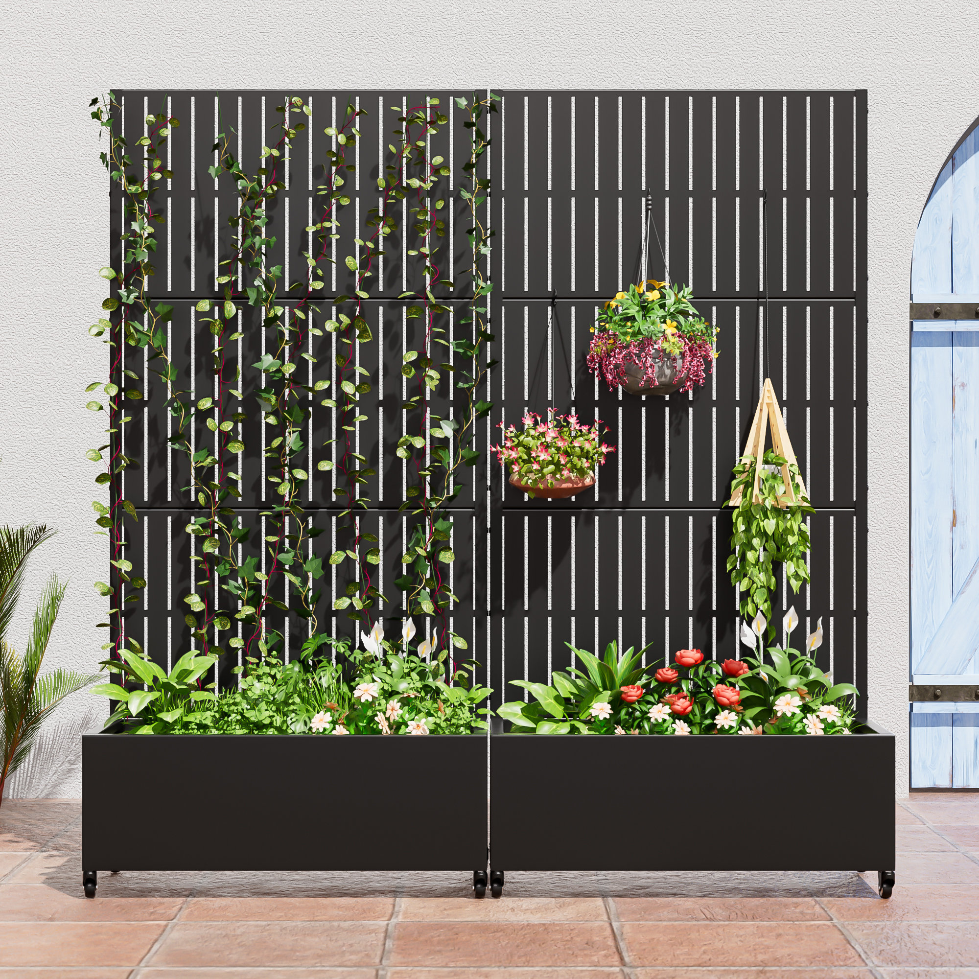 Arlmont & Co. Outdoor Metal Planter Box Raised Garden Beds with Trellis ...
