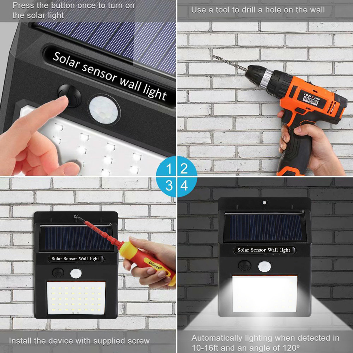 Aptoco Black 16 - Head LED Solar Powered Dusk to Dawn Outdoor Security ...