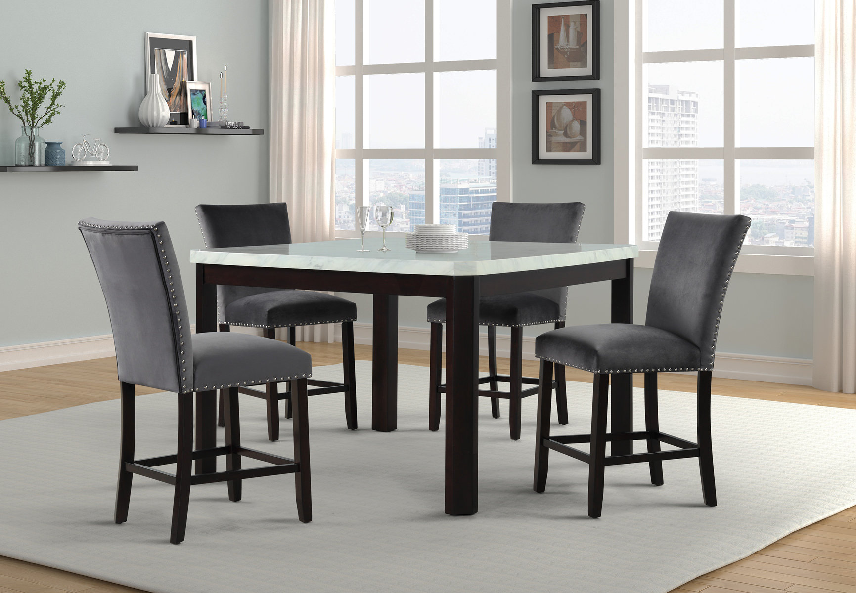 George Oliver Sapphire 5Pc Pub - Grey Stools | Wayfair