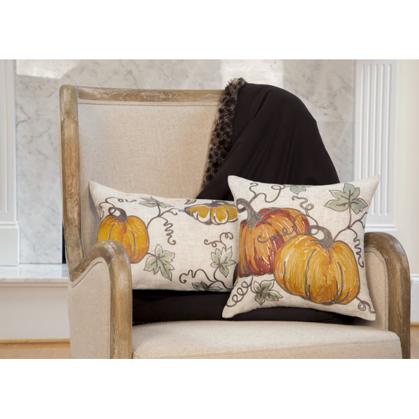 Manor Luxe Rustic Pumpkin Crewel Embroidered Fall Pillow, 12 By 20-Inch ...