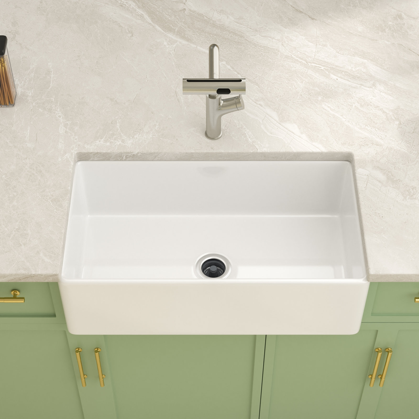 Kichae 33”L X 18”W Apron-Front Farmhouse Undermount Ceramic Kitchen ...