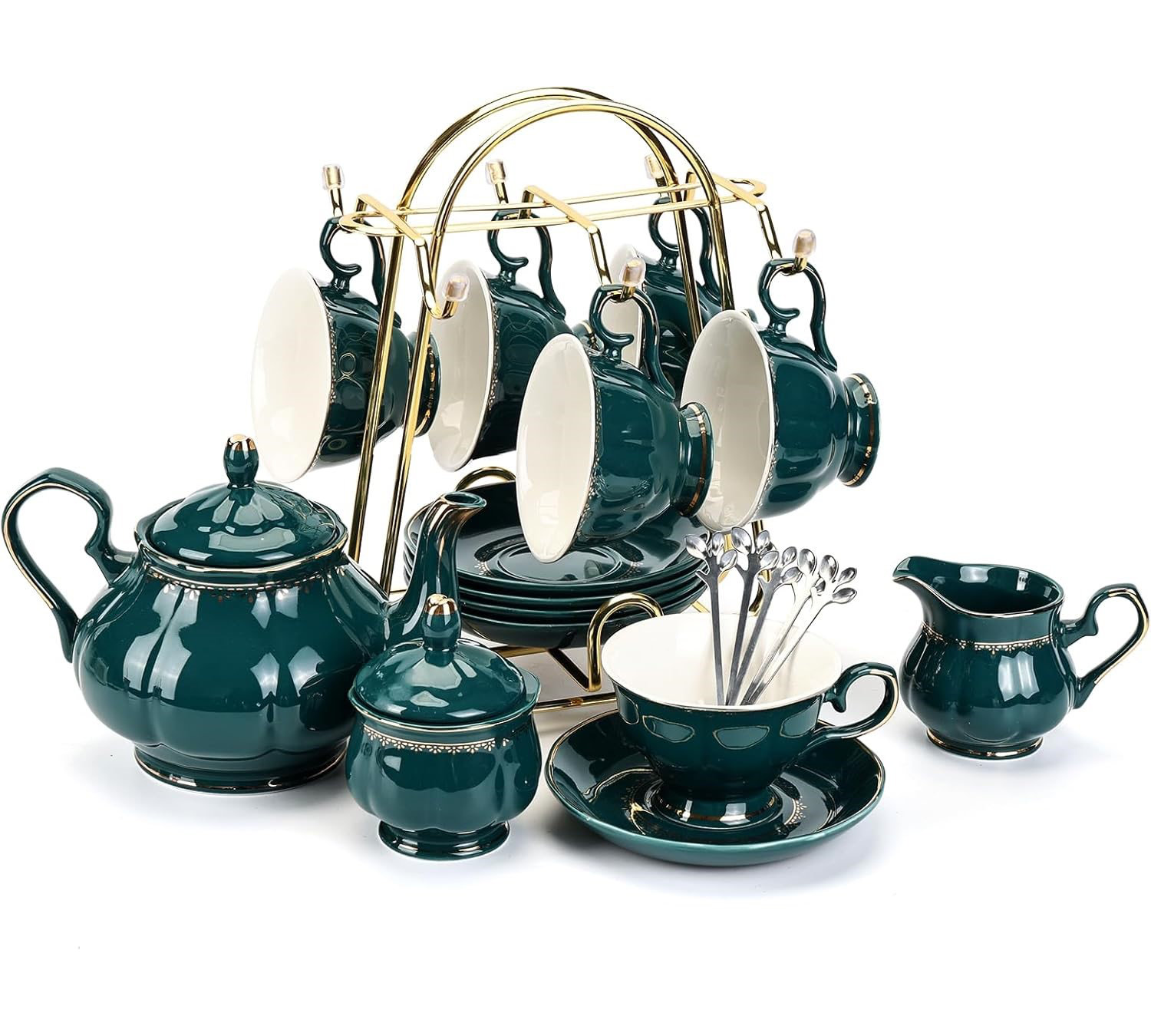 IMPIAR Tea Set 22-Piece Porcelain Ceramic Coffee Tea Sets Cups Saucer ...