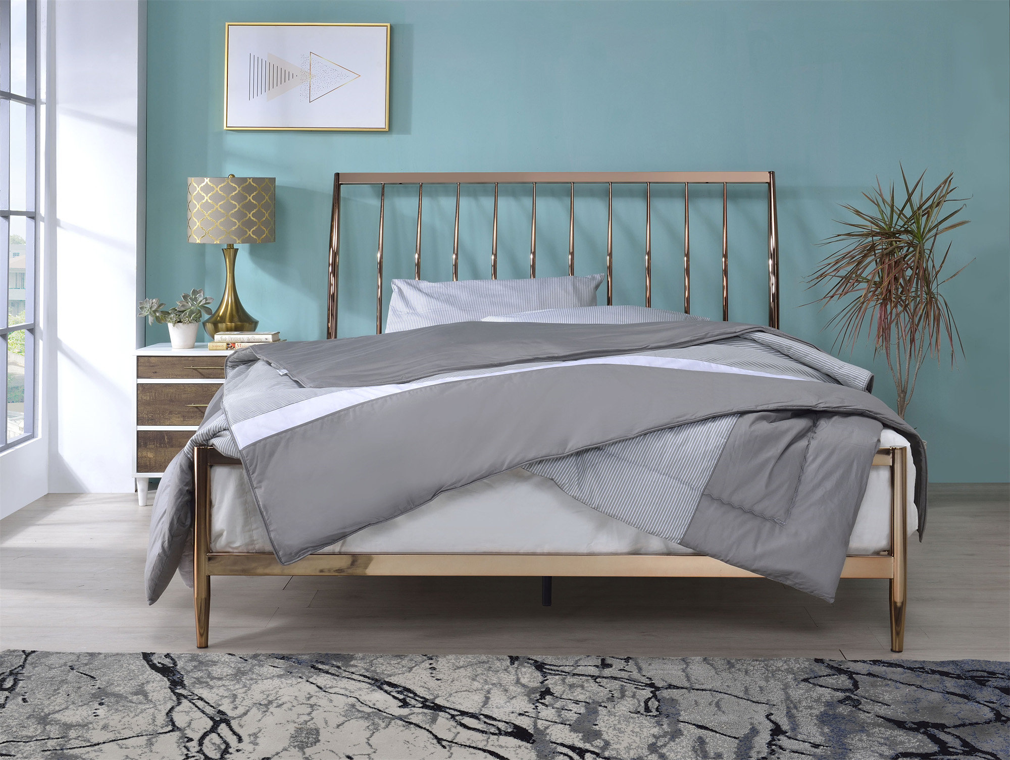 Everly Quinn Copper Bed With Slat Headboard | Wayfair