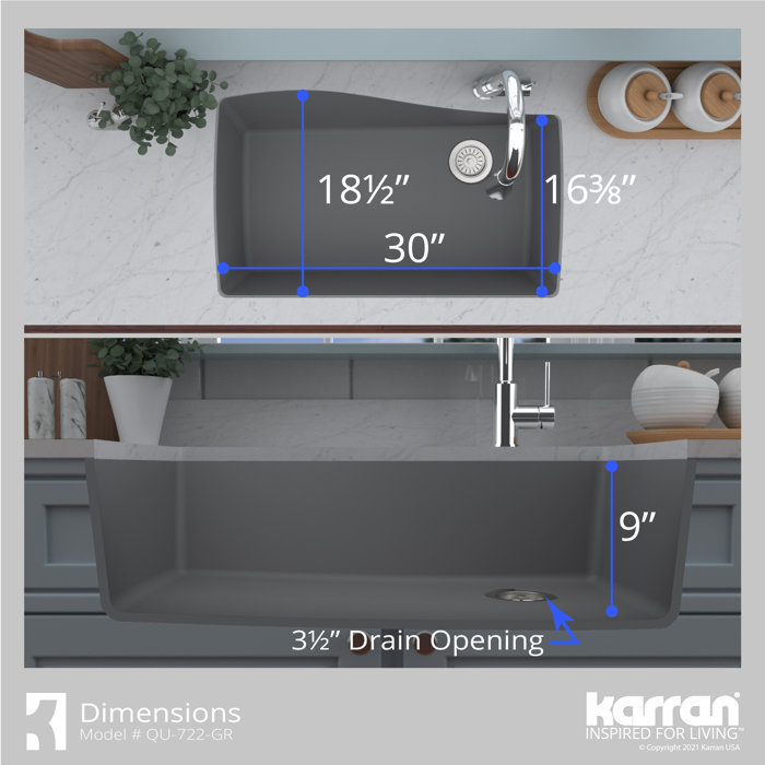Karran Quartz Composite 33-1/2'' X 21'' Single Bowl Undermount Kitchen ...