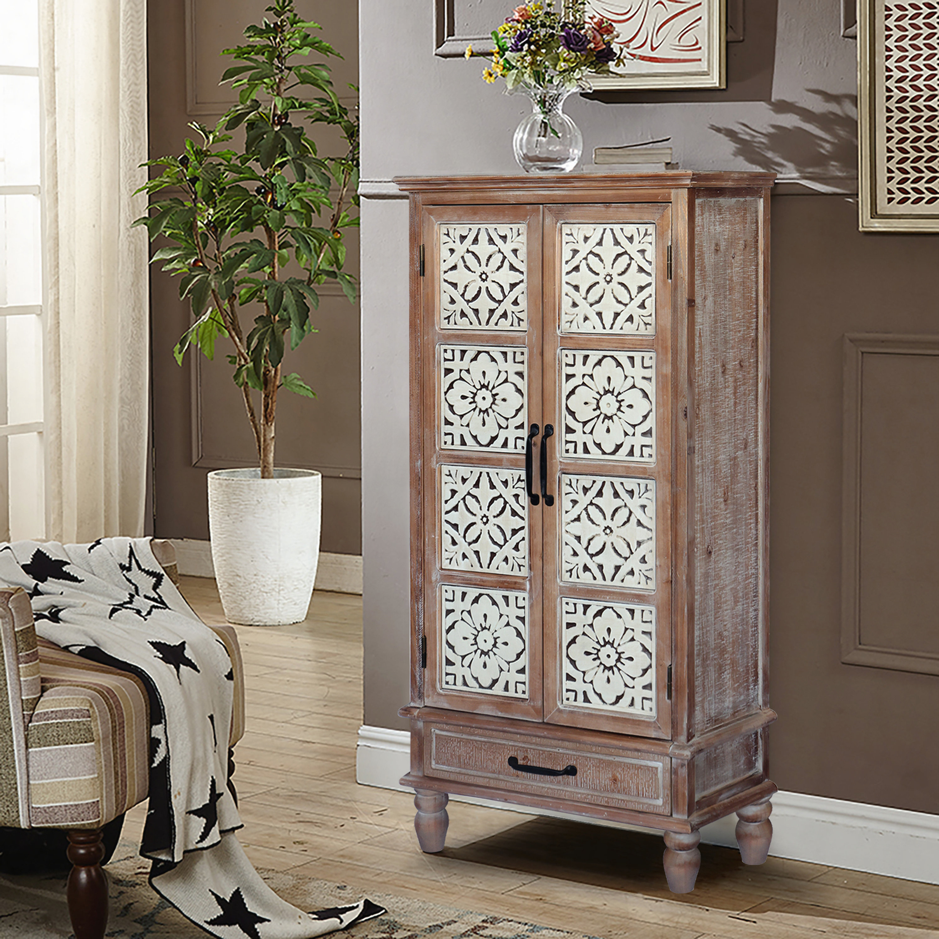 Ophelia & Co. 55.12'' Tall Tower Storage Cabinet - Rustic Wood ...