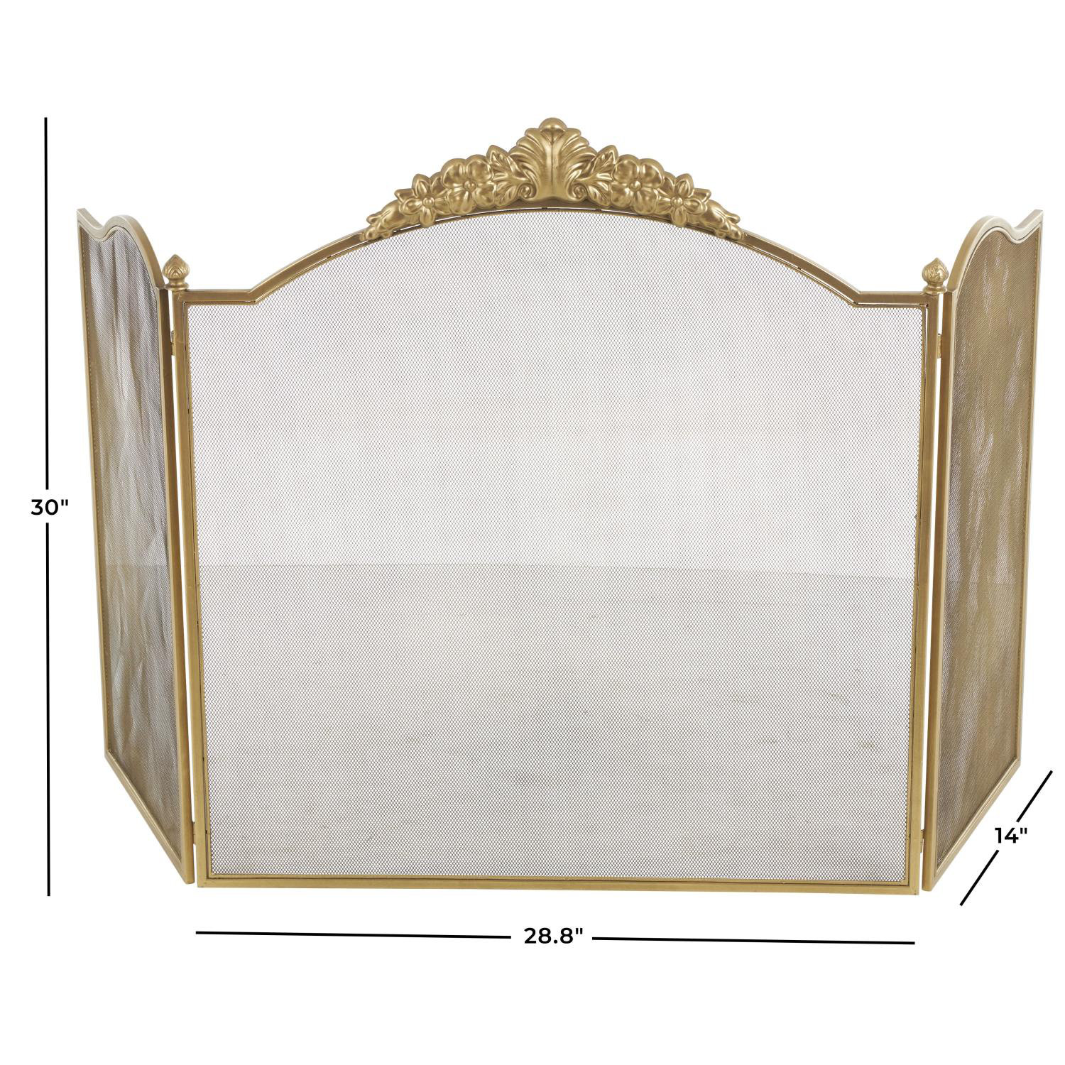 House of Hampton Ornate Antique Arched 3 Panel Fireplace Screen With ...