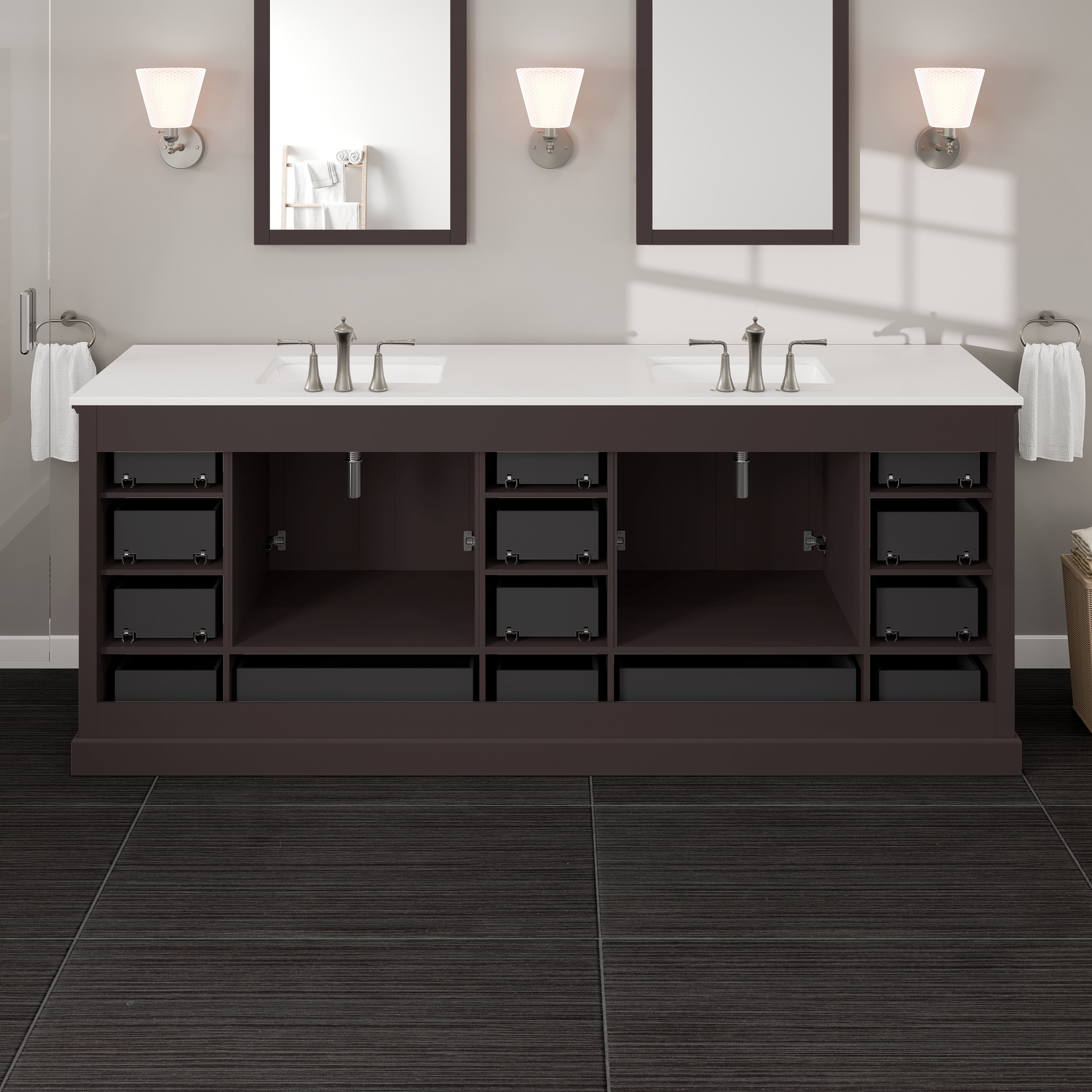 Lark Manor Euen 84"W X 22"D Espresso Double Sink Bathroom Vanity With ...