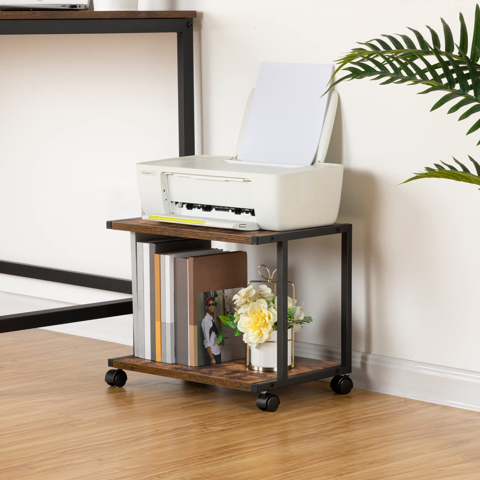 wanmo Under Desk Printer Stand, 2-Tier Industrial Printer Cart With ...