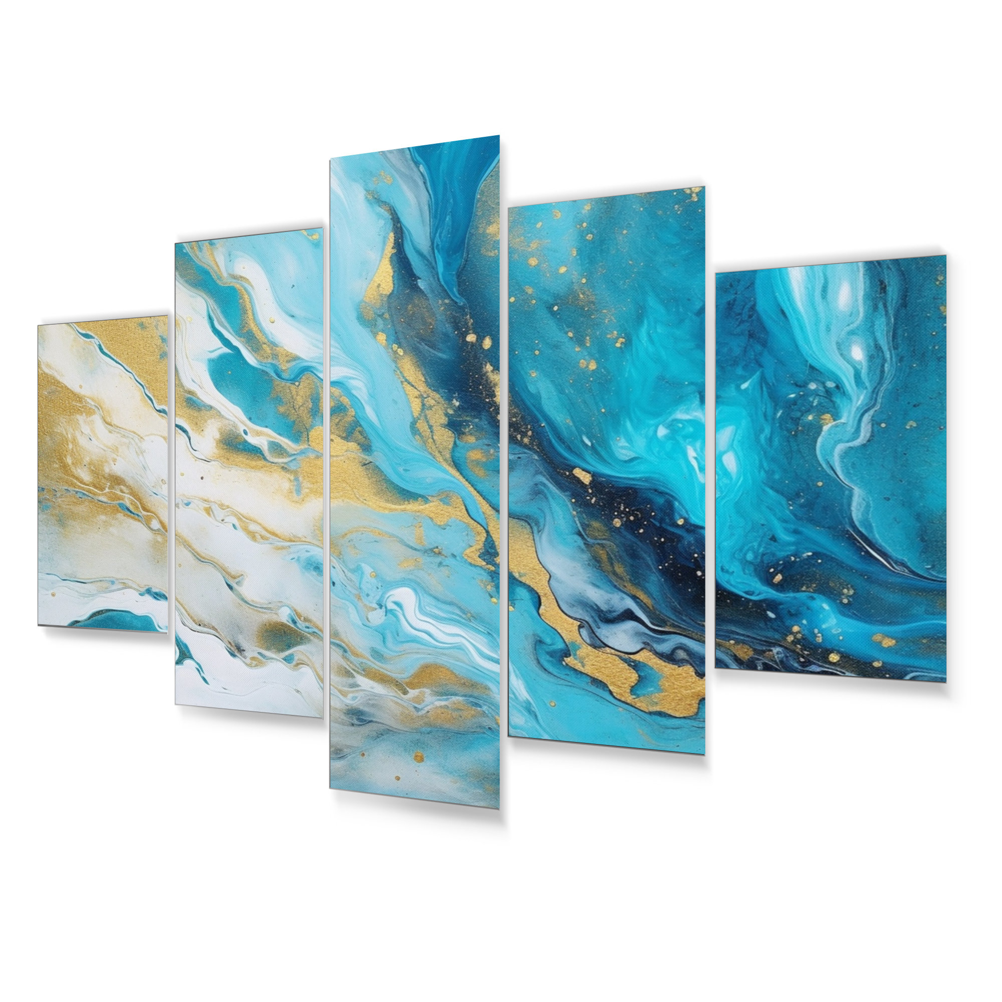 Mercer41 Turquoise Gold Infused Marble III - Fractals Metal Wall Art ...