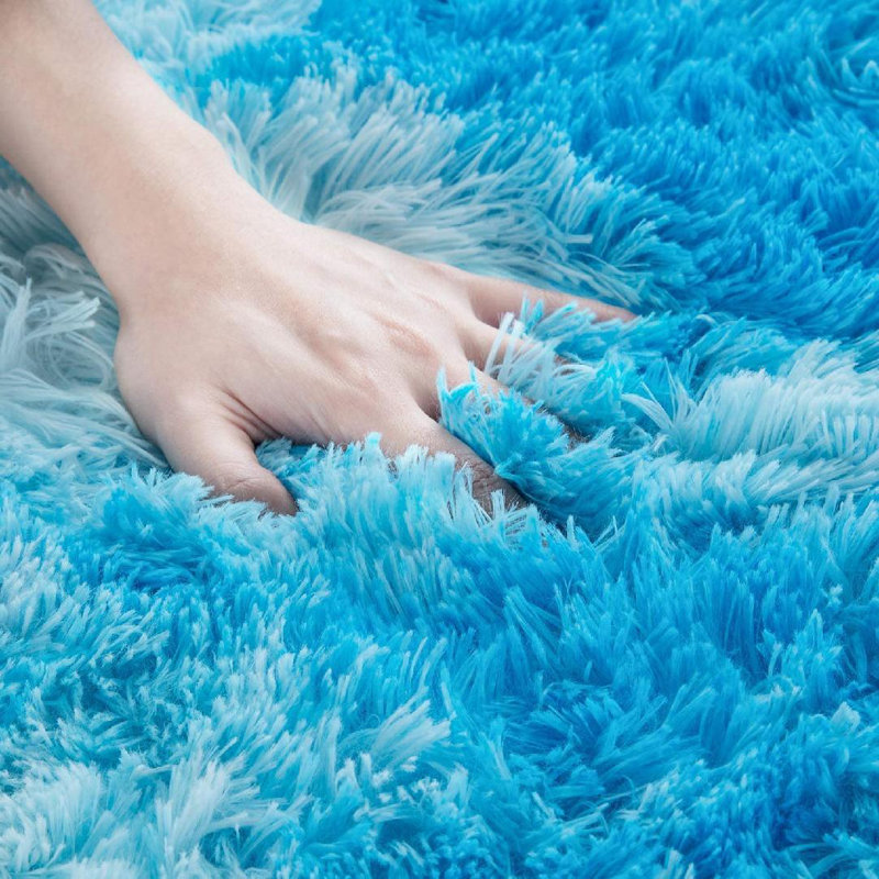 Mercer41 Haimi Shag Sky Blue Machine Washable Indoor/Outdoor Rug | Wayfair