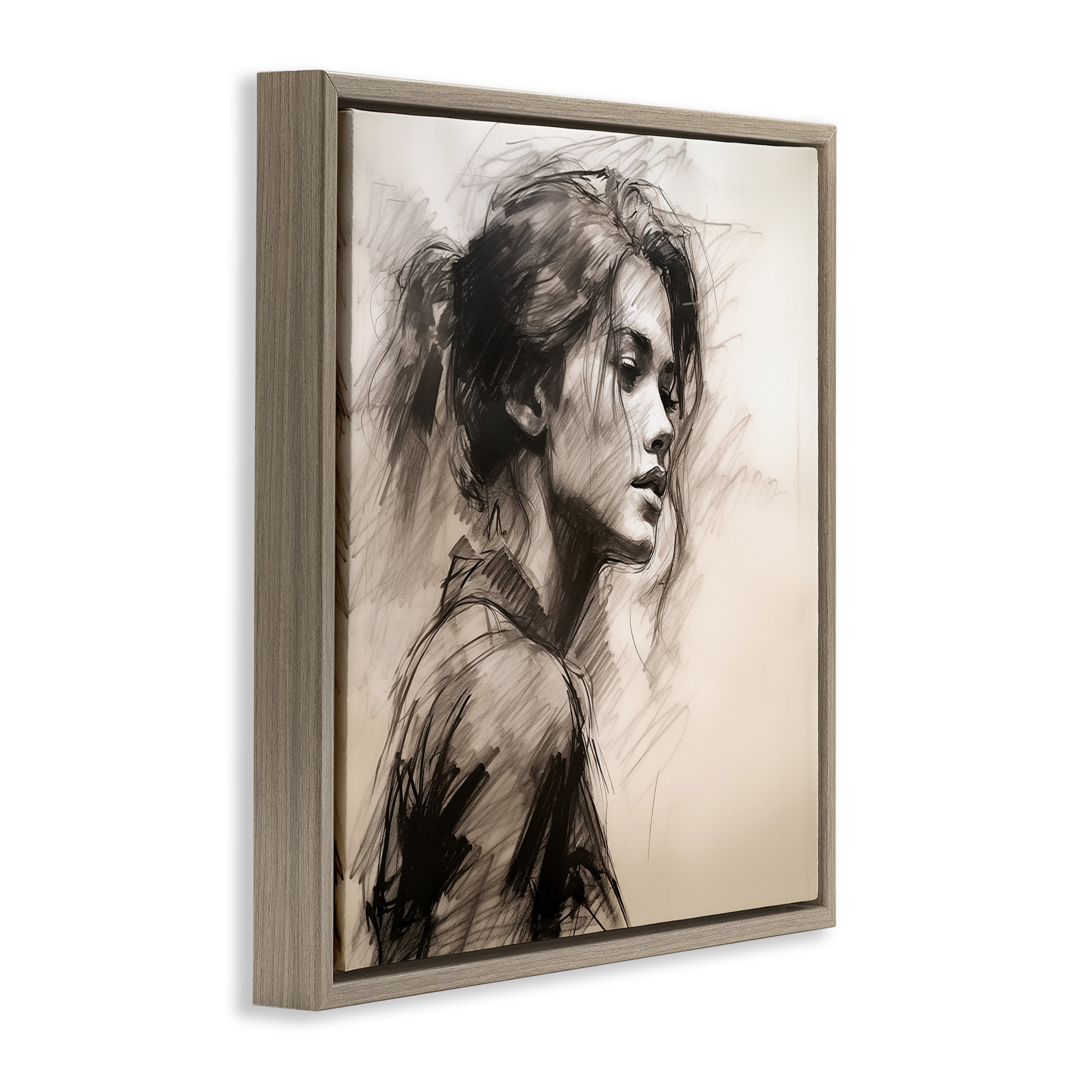 Latitude Run® Traditional Sketch Portrait of Woman Floating Frame ...