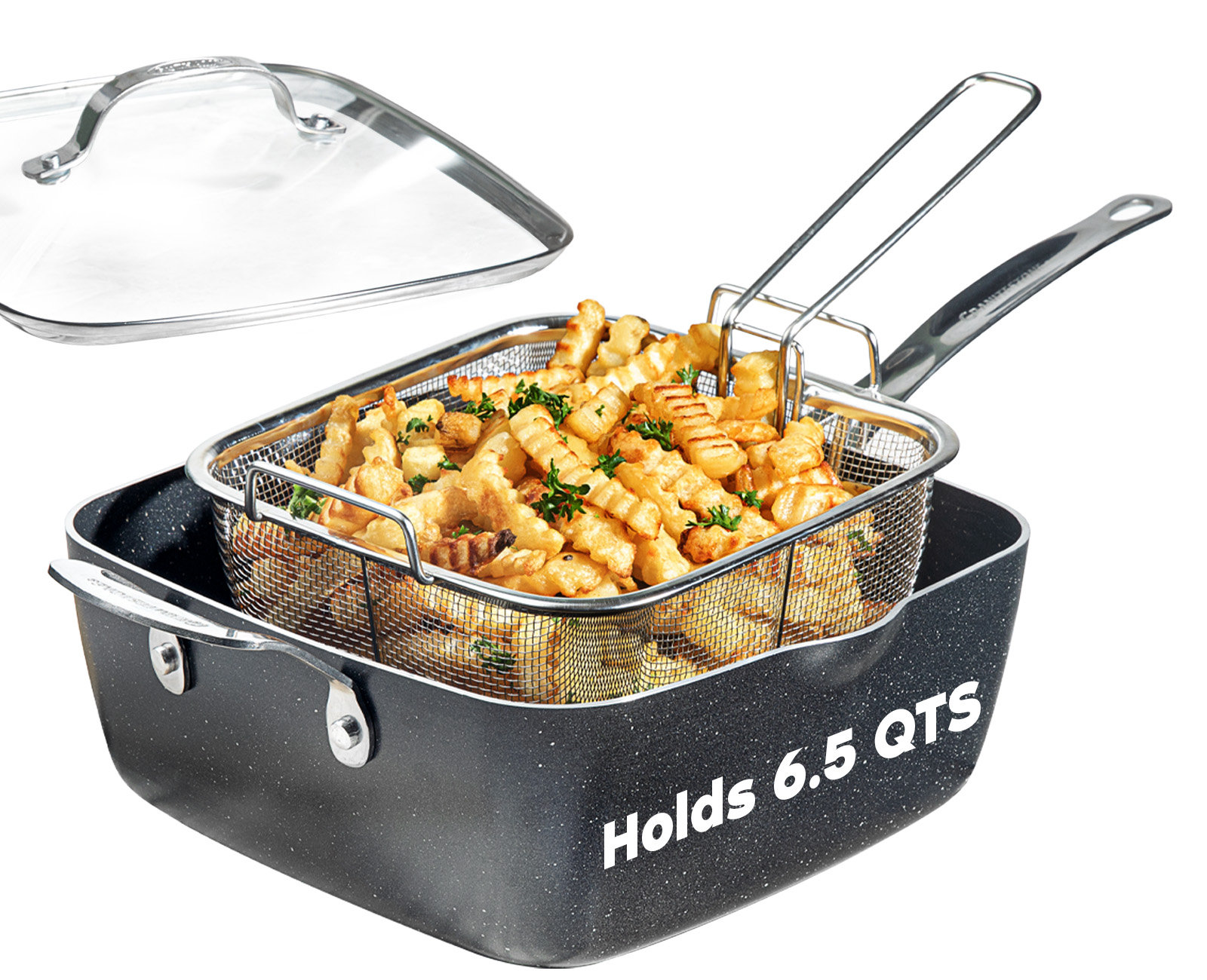 Granitestone Nonstick 4 PC Deep Square Pan with Fry Basket and Steamer ...