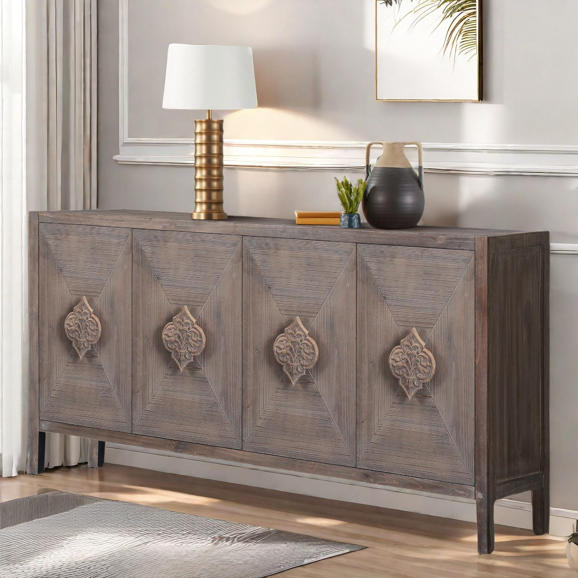 August Grove® Dashana Elegant 4-door Sideboard with Carved Flower ...
