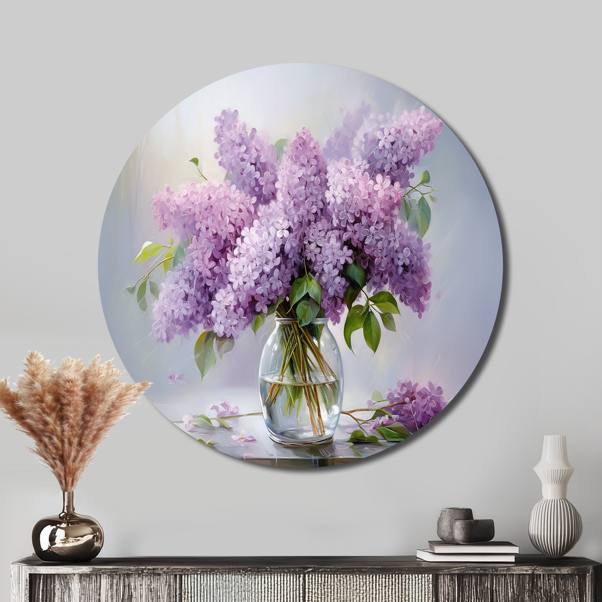 Design Art Lilacs Romantic Impression III - Floral Round Metal Art ...