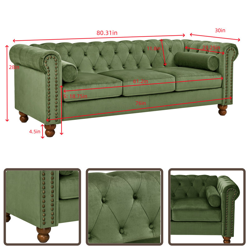 Alcott Hill Cleda 80.31'' Velvet Rolled Arms Chesterfield Sofa | Wayfair