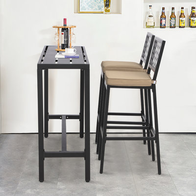 Latitude Run® 2-person Long Bar Height Patio Dining Set Outdoor Counter ...